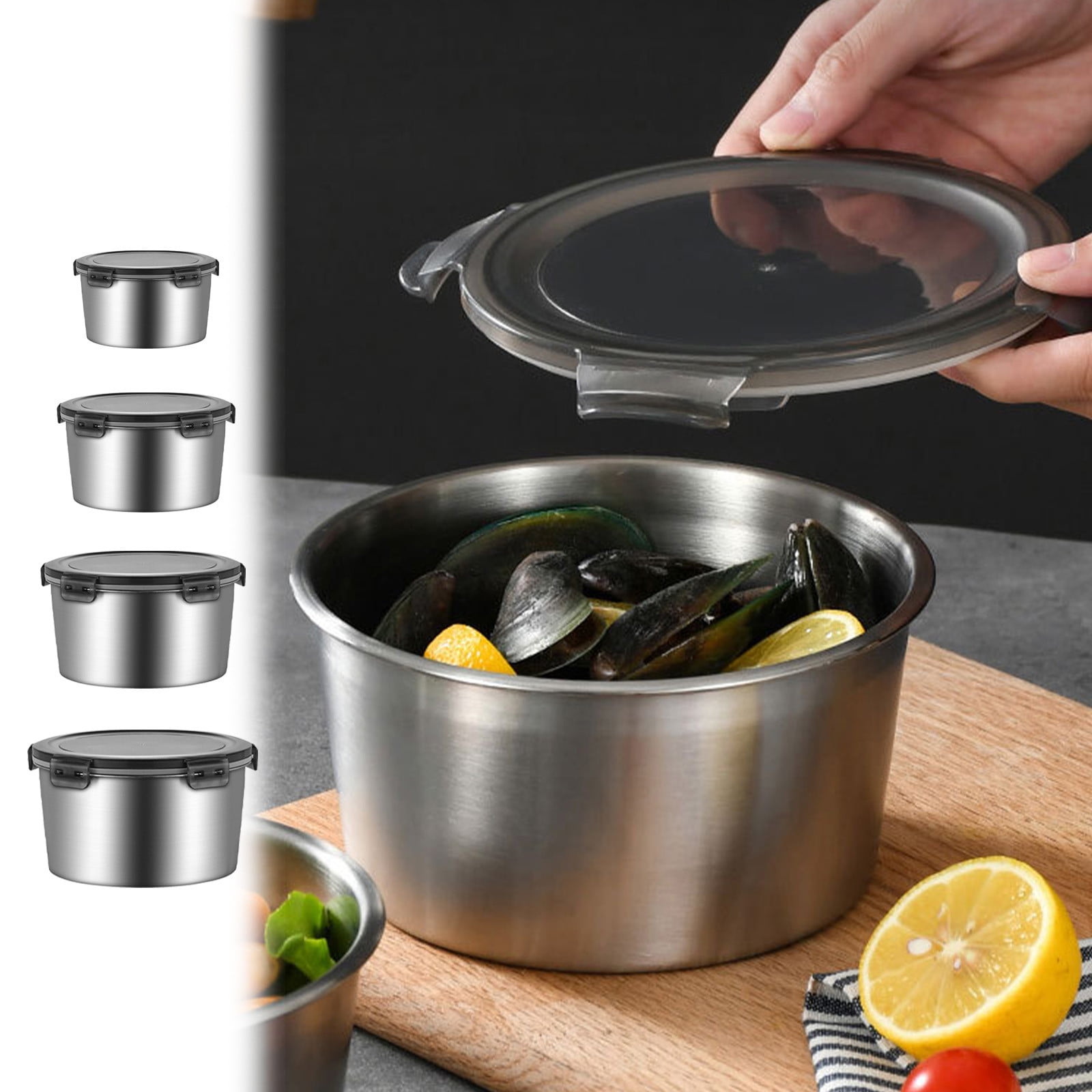 YUORW 304 Stainless Steel Round Fresh Box Refrigerator Freezer Box Food ...