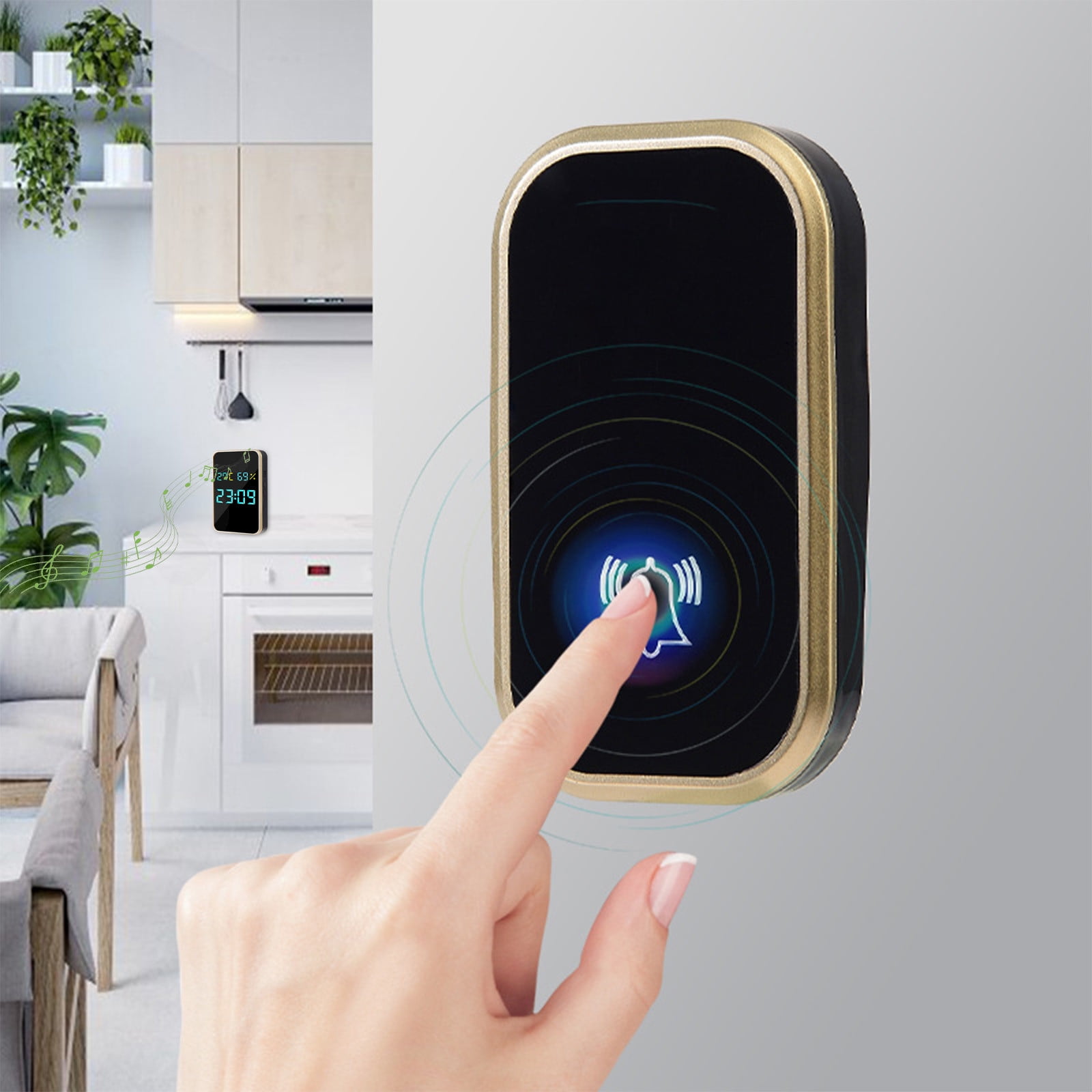 YUORW Wireless Doorbell Self Generating Doorbell Humidity/Clock ...