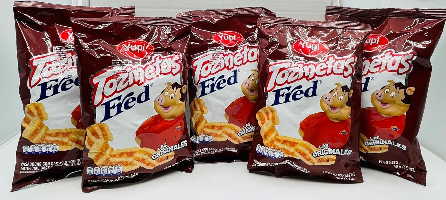 YUPI Tozinetas Fred Bacon Flavored Chips (Pack of 5, 40g each) - Imported from Colombia ...