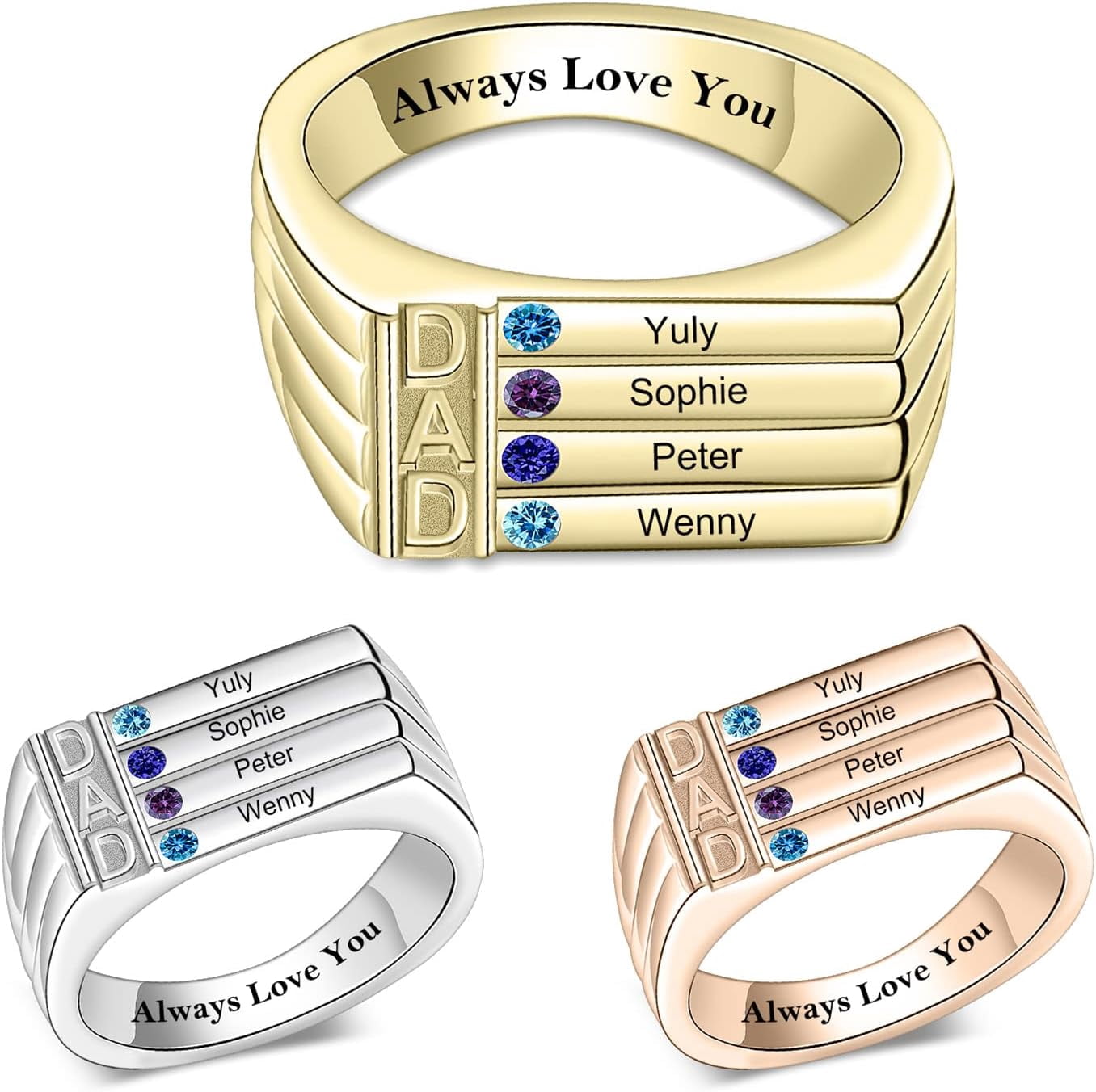 YUPPOLKR Custom Dad Rings for Men Sterling Silver Personalized Name ...