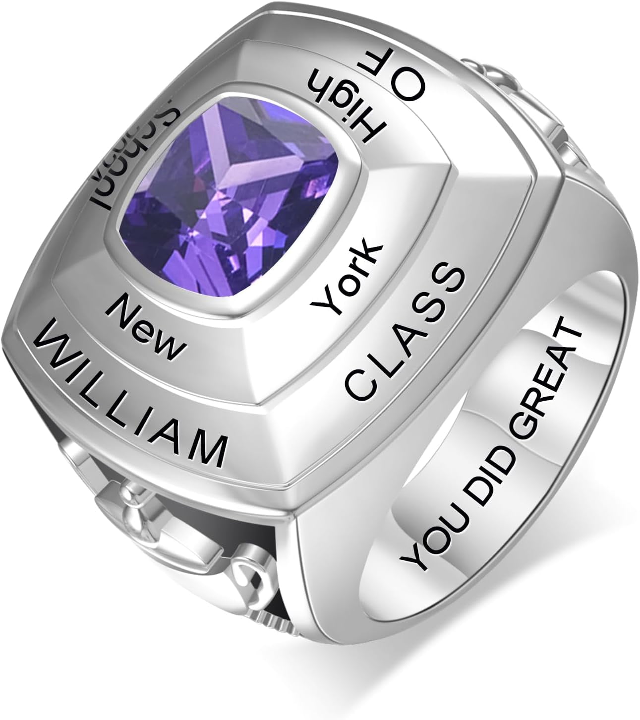 YUPPOLKR Custom High School Class Rings, Personalized Sterling Silver ...
