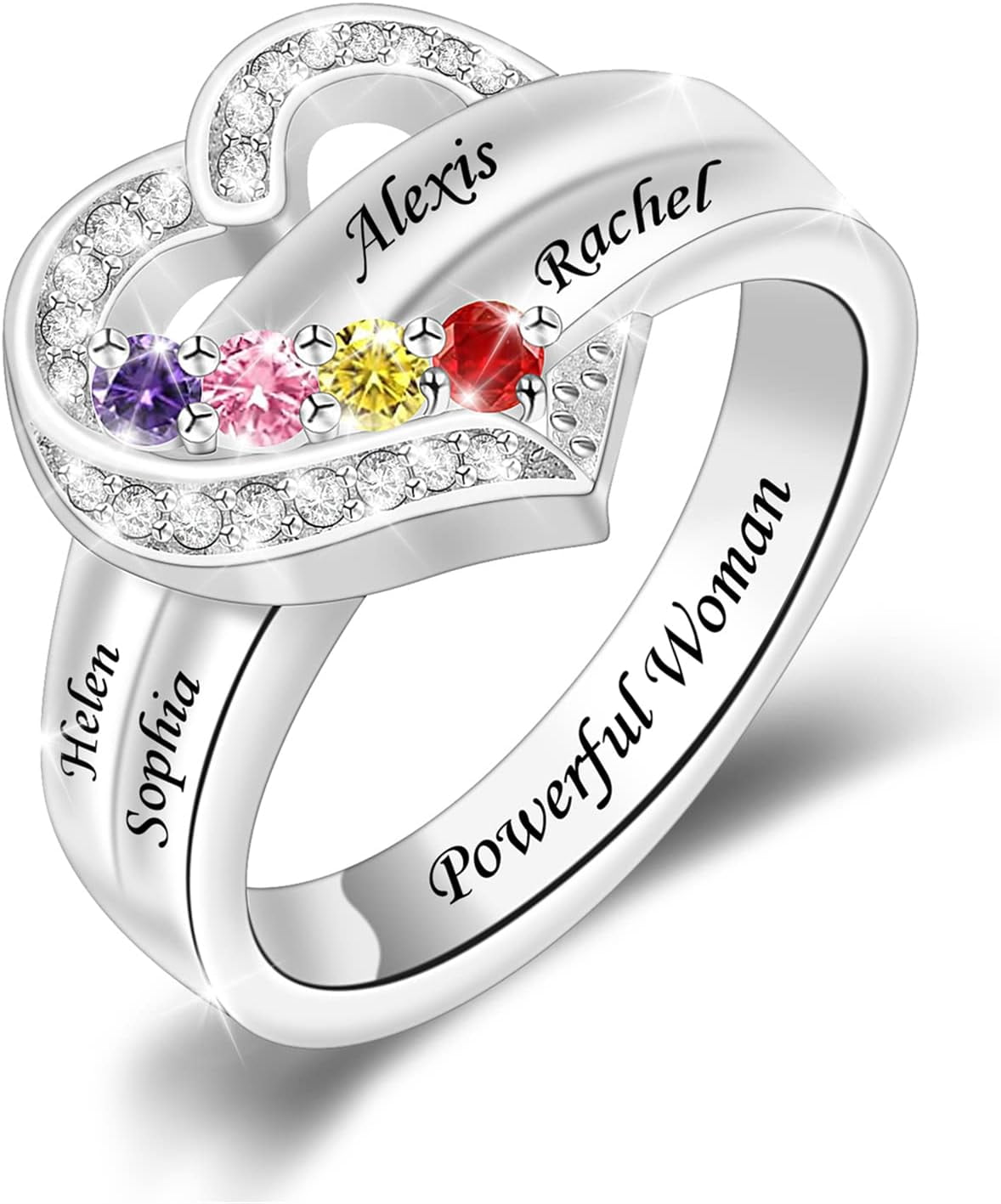 YUPPOLKR Her Gift Personalized Mother Rings with 1-8 Birthstones Heart ...