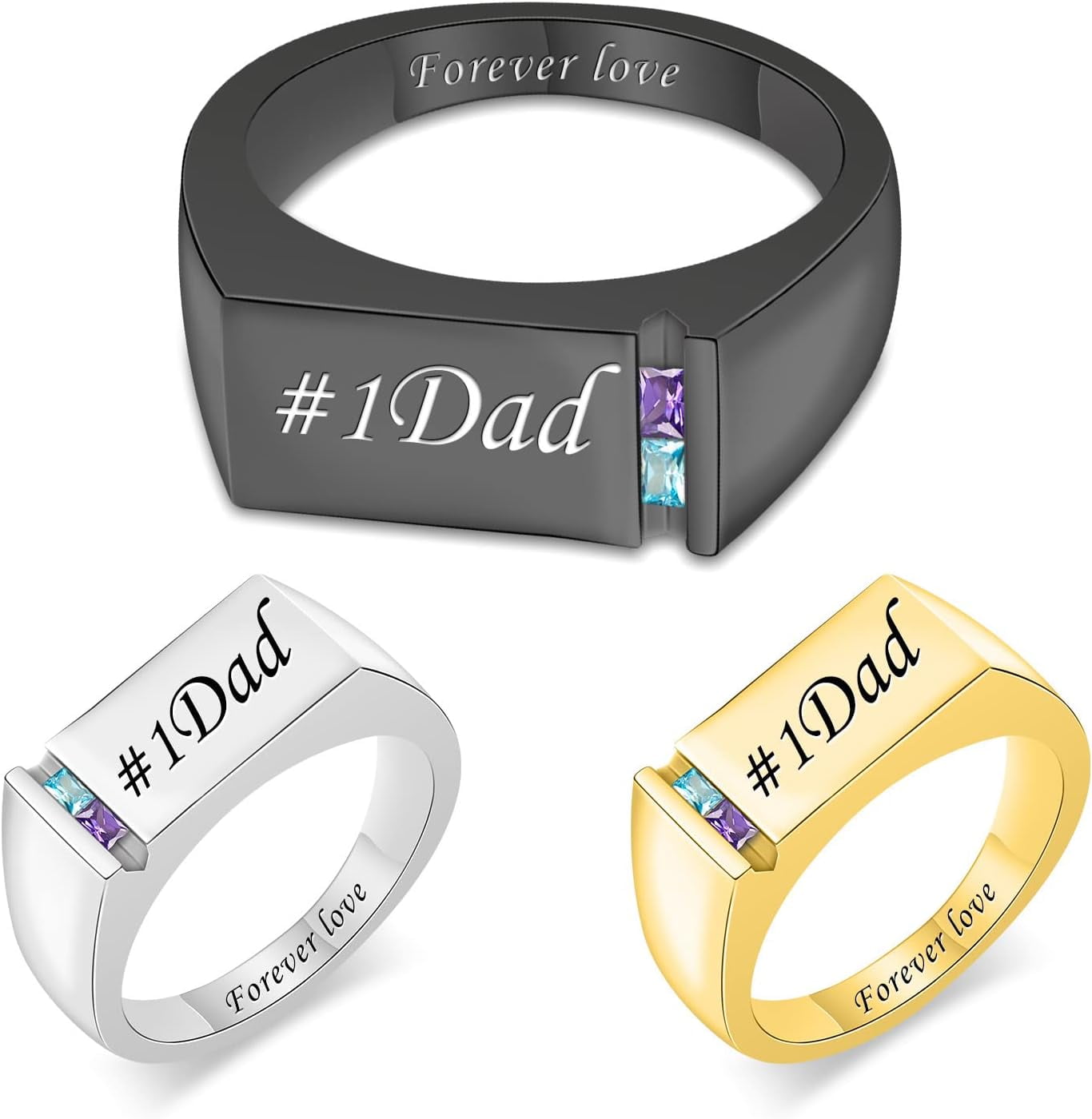 YUPPOLKR Personalized Birthstone Rings for Men Sterling Silver Custom ...