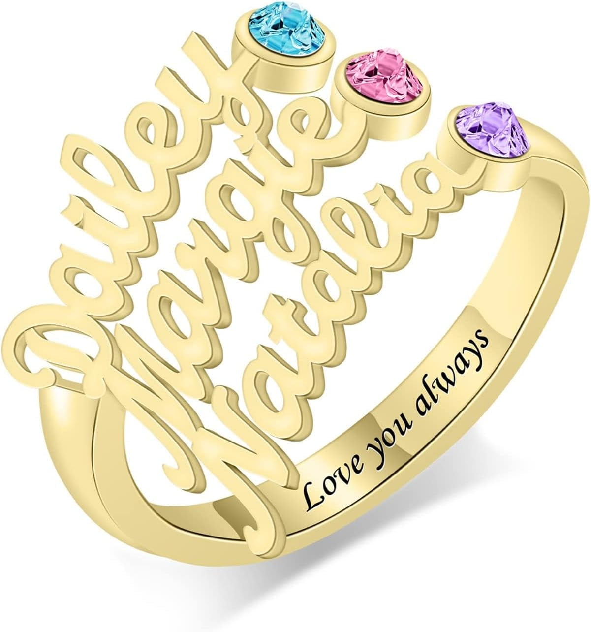 YUPPOLKR Personalized Birthstone Rings for Women Custom Name Rings ...