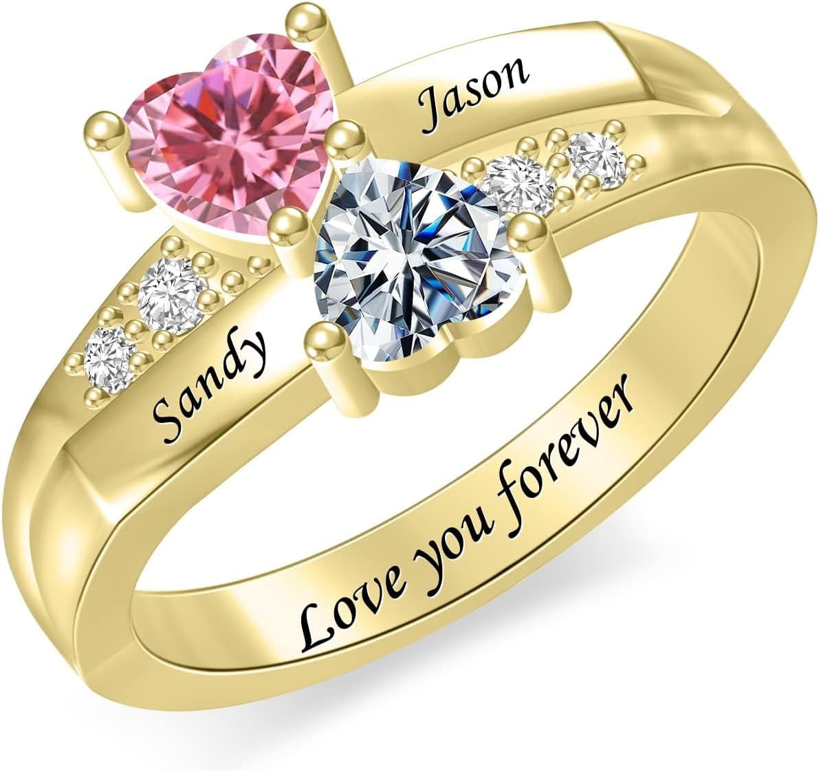 YUPPOLKR Personalized Couple 2 Birthstones Rings Custom Heart Ring for ...