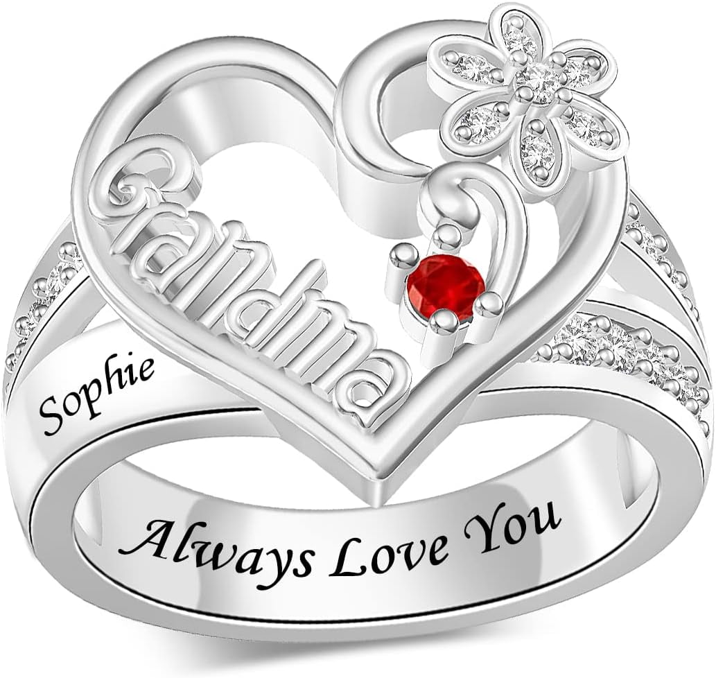 YUPPOLKR Personalized Grandma Ring Birthstone Ring with 1-8 Simulated ...