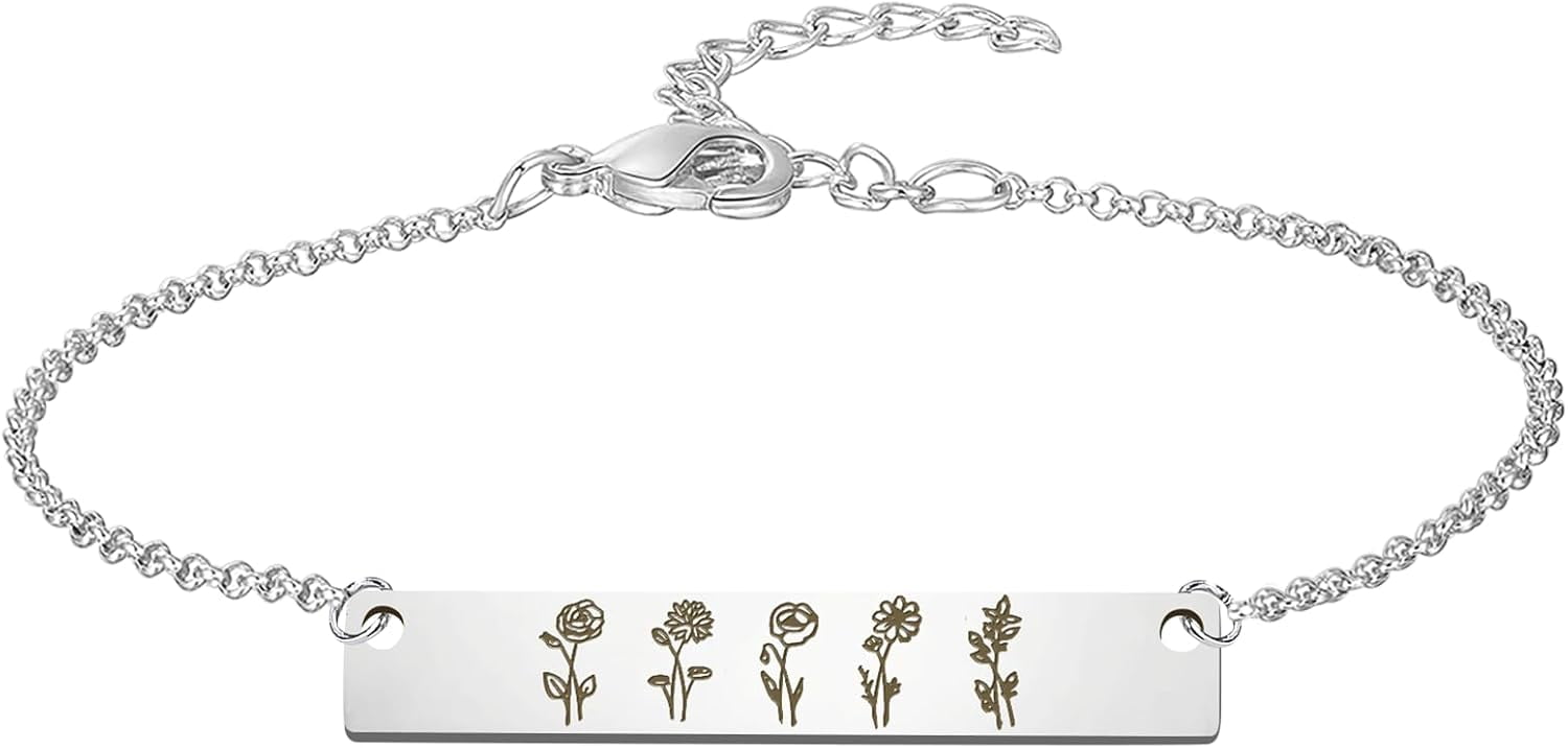 YUPPOLKR Personalized Mother's Bracelet with Names and Flower, Custom ...