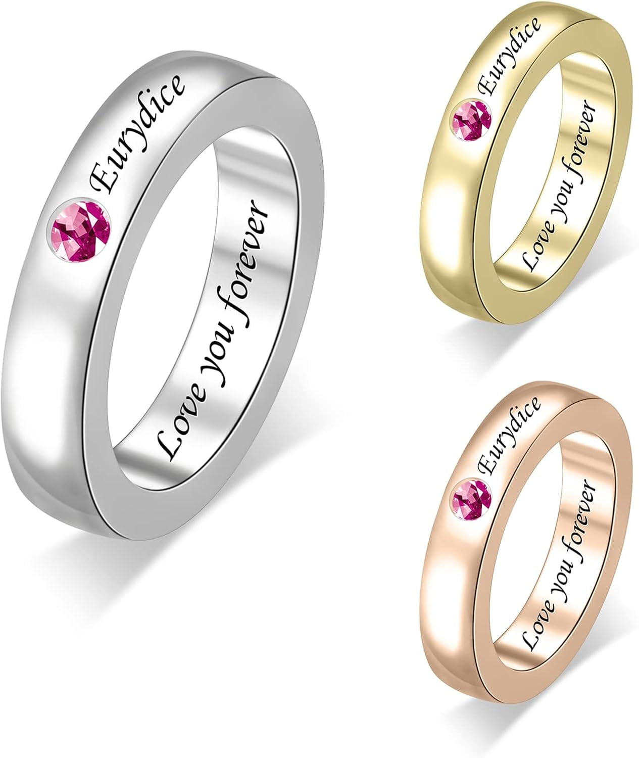 YUPPOLKR Personalized Stacking Birthstone Ring Customized 925 Sterling Silver Ring for Women ...