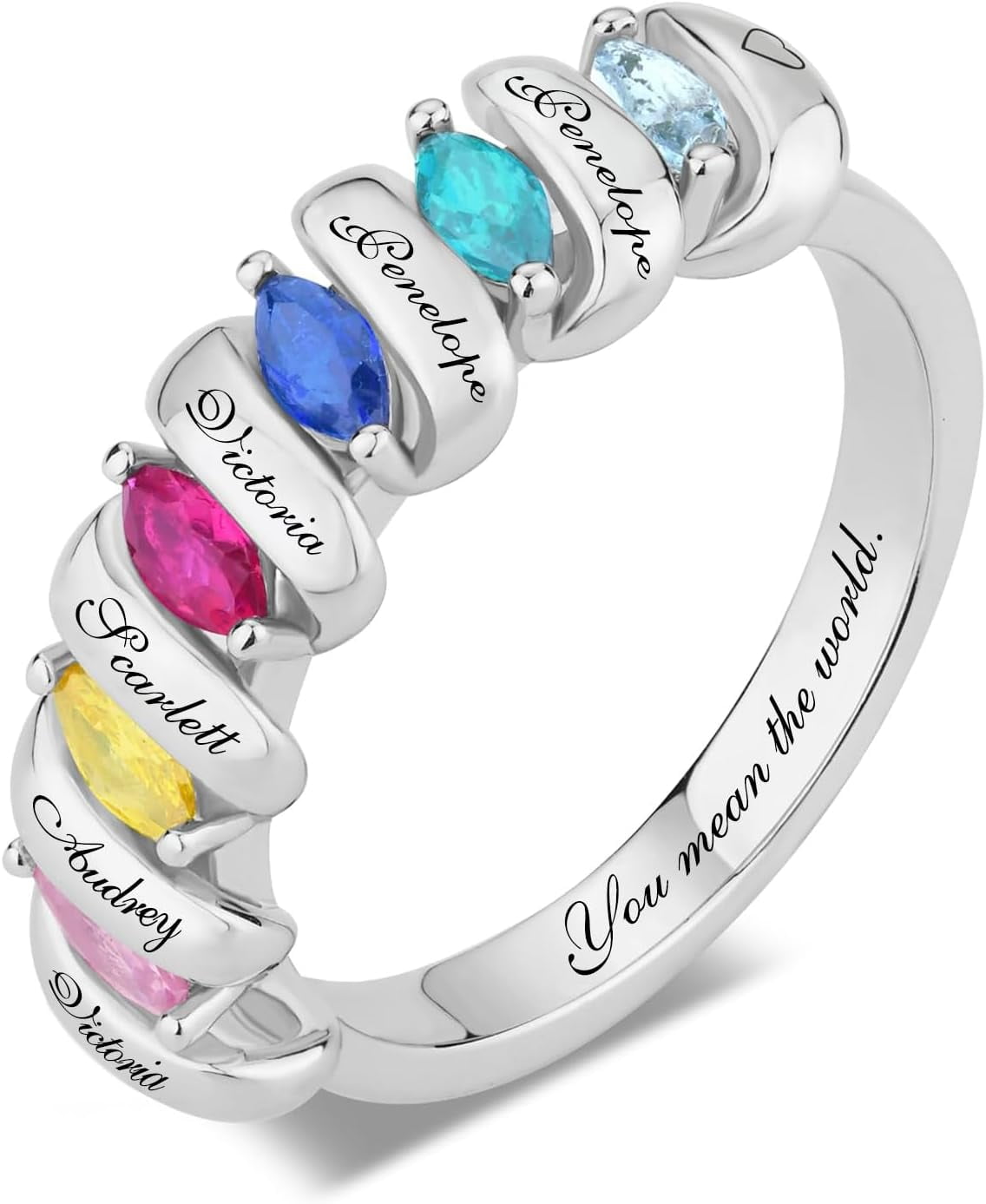 YUPPOLKR S925 Sterling Silver Personalized Mothers Ring with 1-6 Names & Birthstones for Women ...