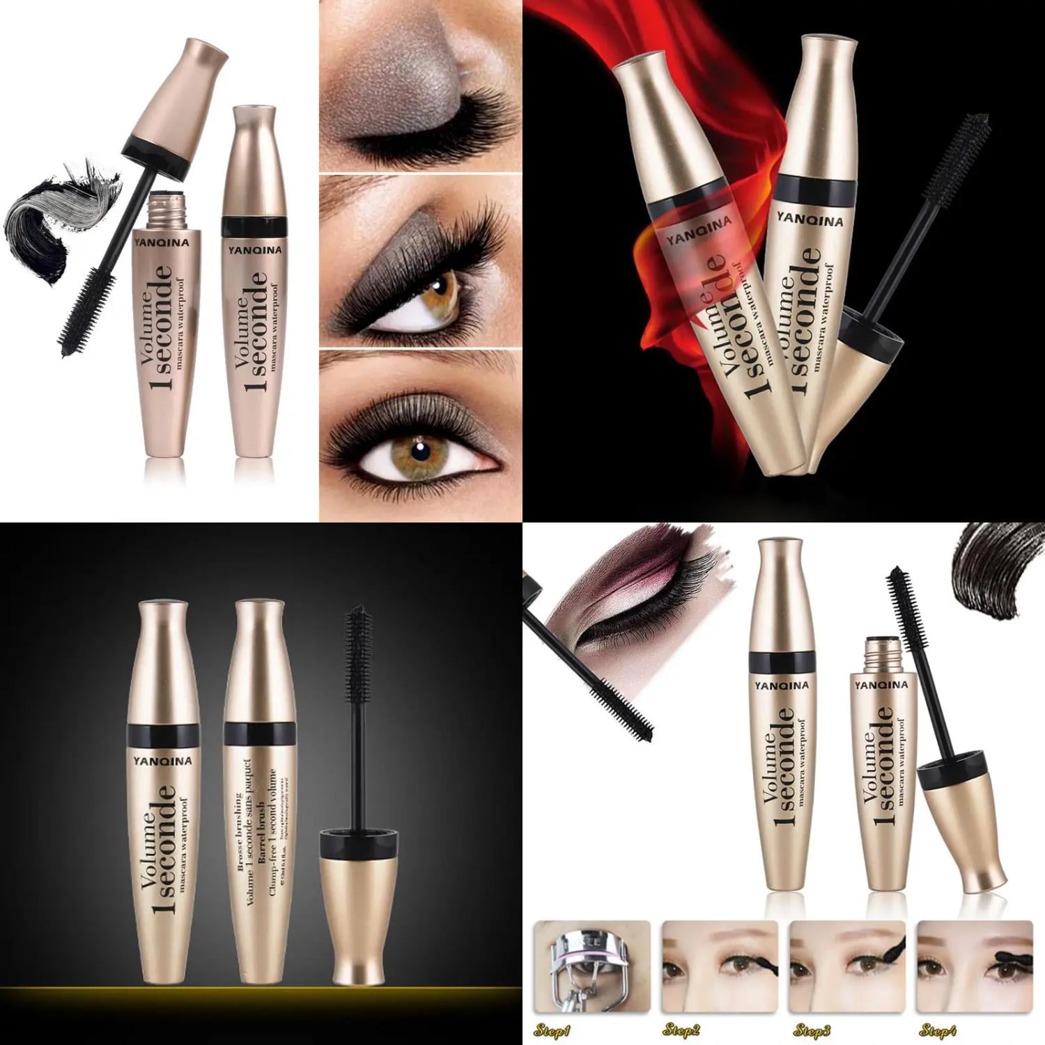 YUQIAOX 3D Waterproof Black Fiber Liquid Mascara with Curling Brush for ...