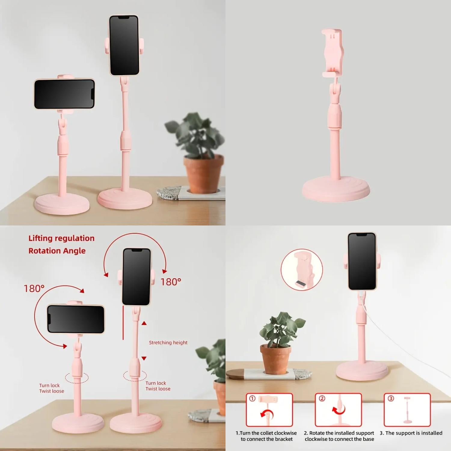 YUQIAOX Adjustable and Retractable Cell Phone Stand Holder for Desktop Ideal for Live Streaming ...