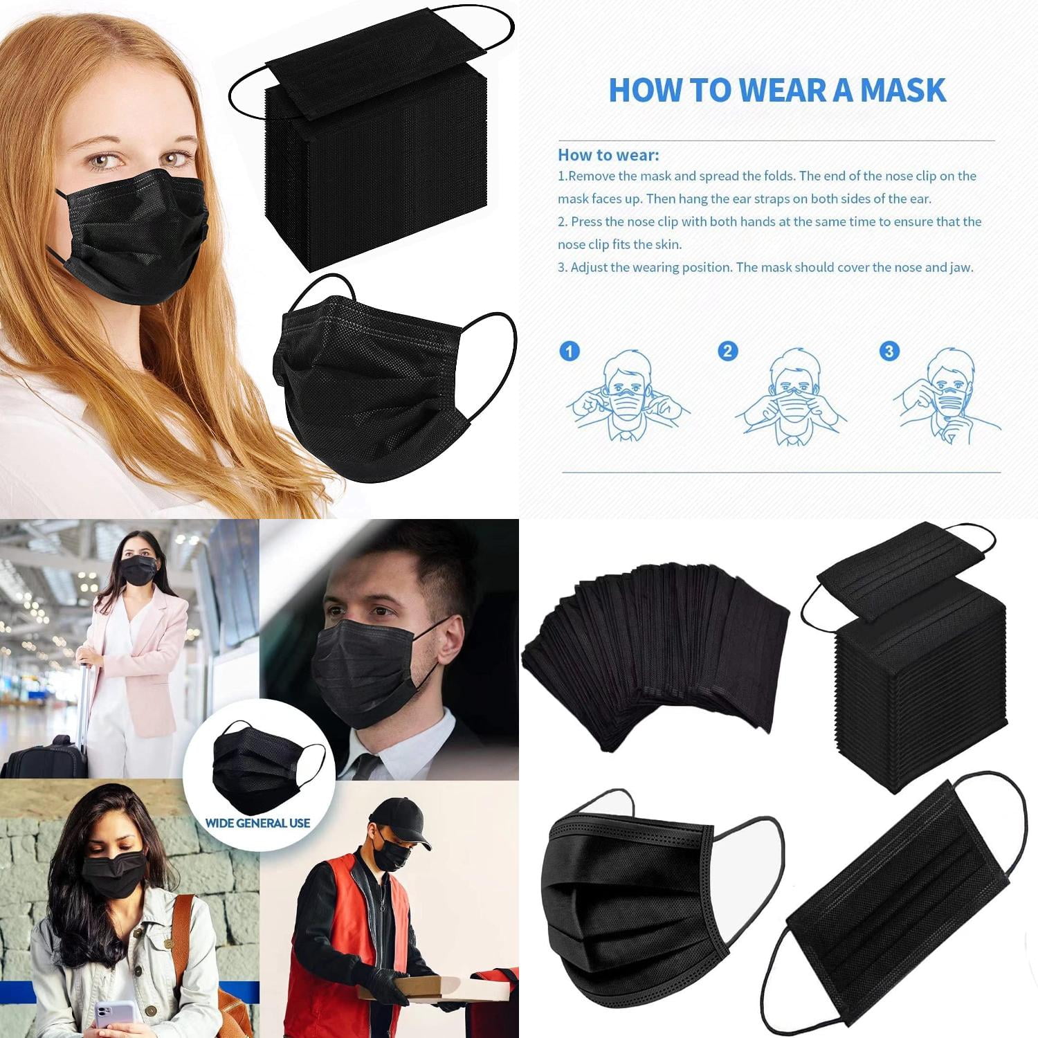 YUQIAOX Extra-soft and ultra-comfortable 100-Pack of 3-Ply Black ...