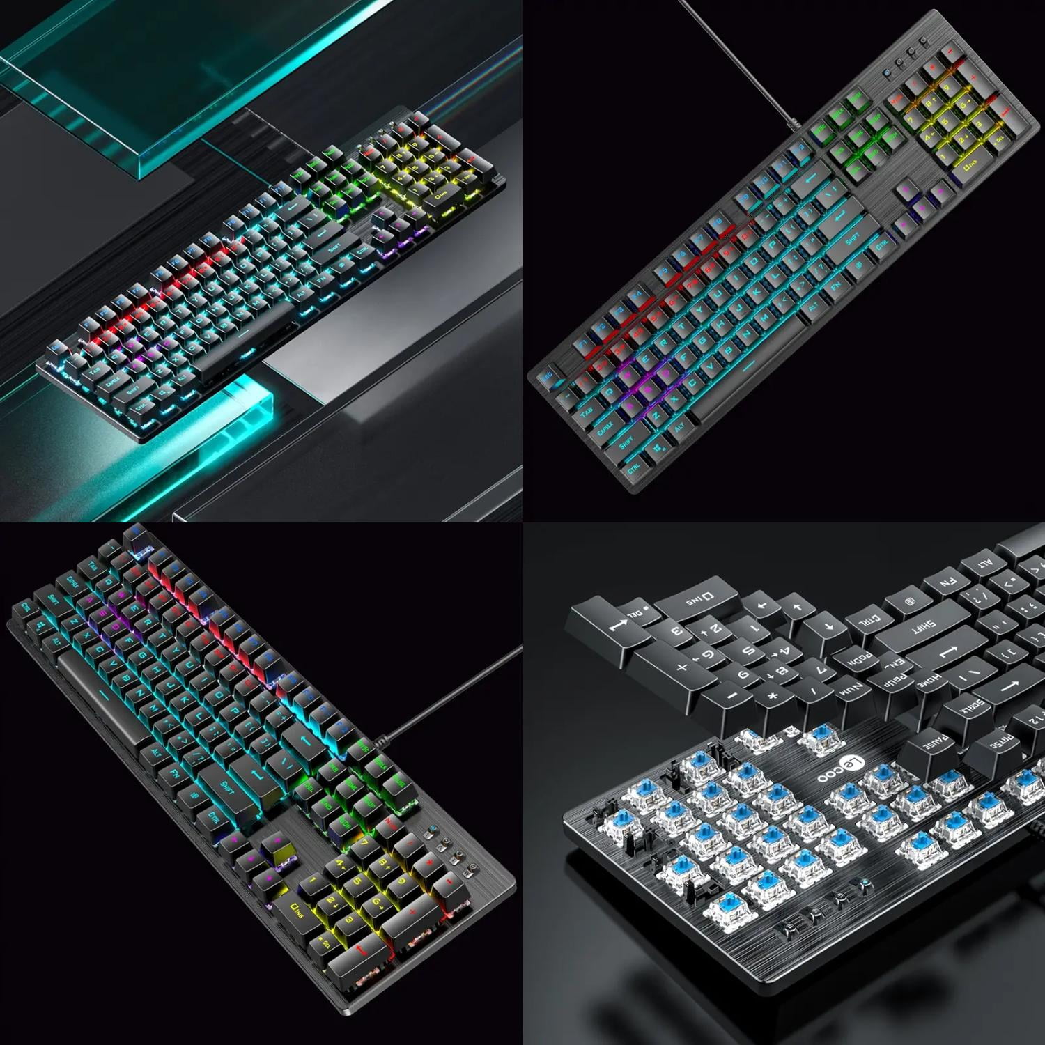 YUQIAOX Full Size Rainbow Blacklit Mechanical Gaming Keyboard with ...