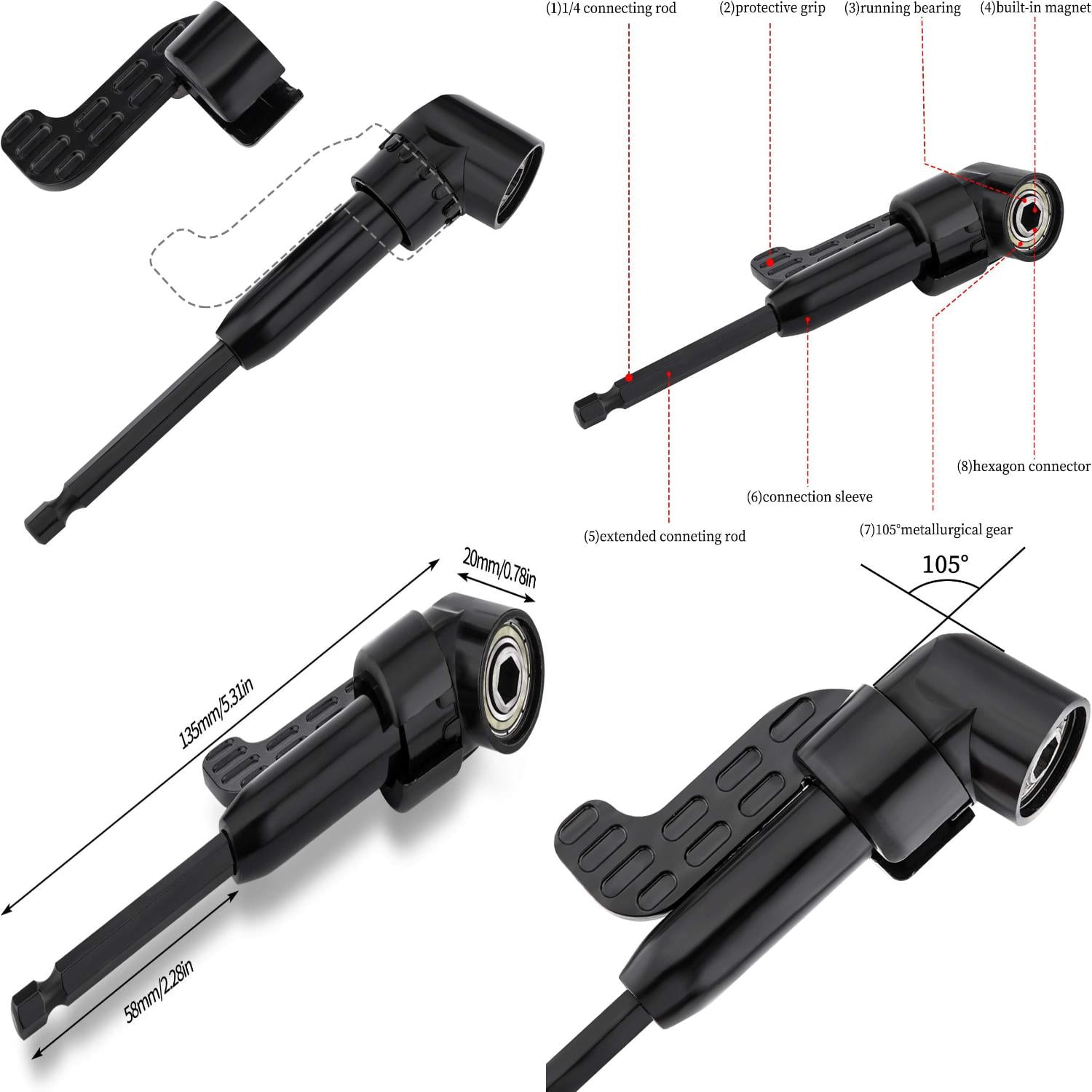 YUQIAOX Set of 3 Pieces Flexible Right Angle Drill Attachment Hex Shank ...