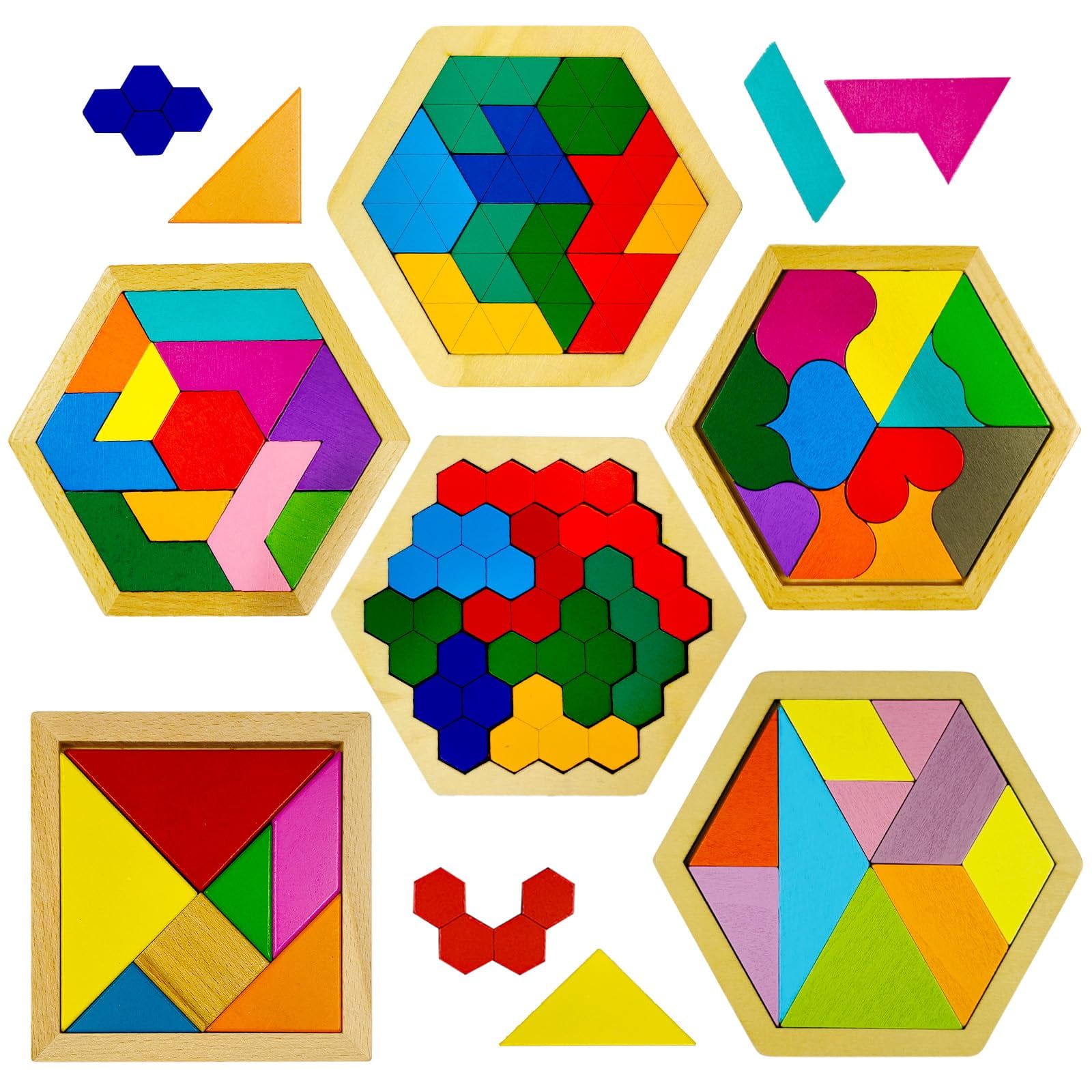 YUQILIN 6 PCS DHF10 Tangrams Puzzles for Kids, Hexagon Toddlers Puzzles ...