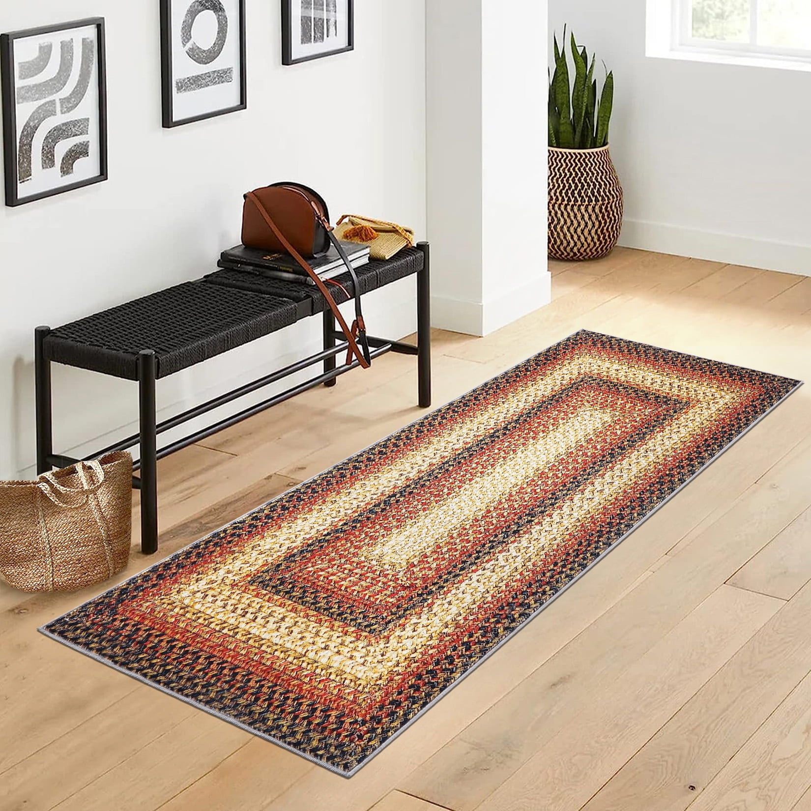 YUSAZENS 2'x8' Hallway Runner Rug, Washable Non-Slip Boho Braided ...