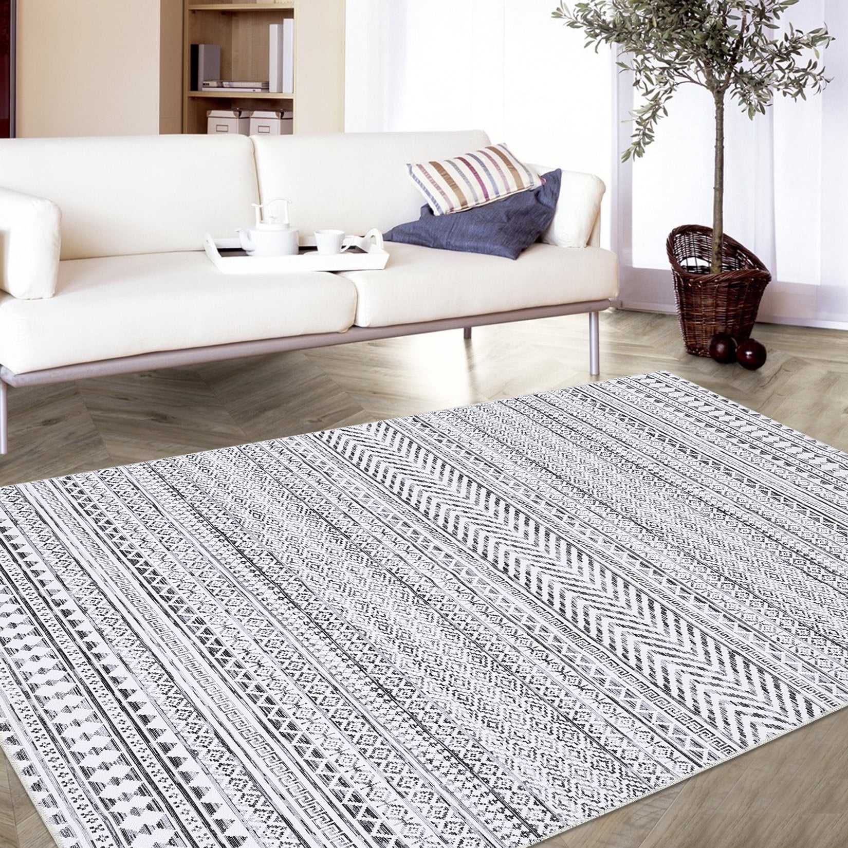 YUSAZENS 4'x6' Washable Area Rug, Non-Slip Geometric Throw Rug, Ultra ...