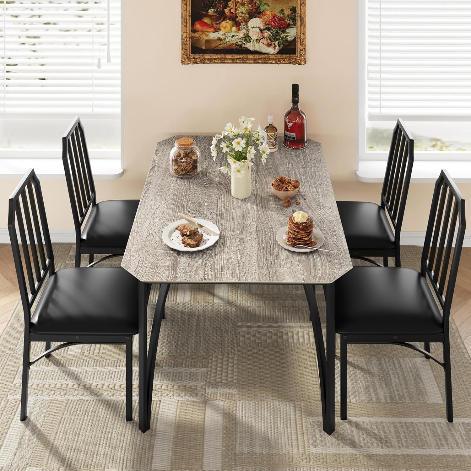 YUSAZENS 5-Piece Dining Table Set for 4 with Upholstered Chairs, Modern ...