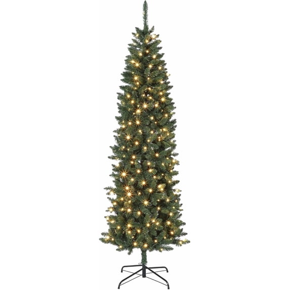 YUSAZENS 7.5 ft Pre-Lit Christmas Tree with Dual-Color LED Lights ...