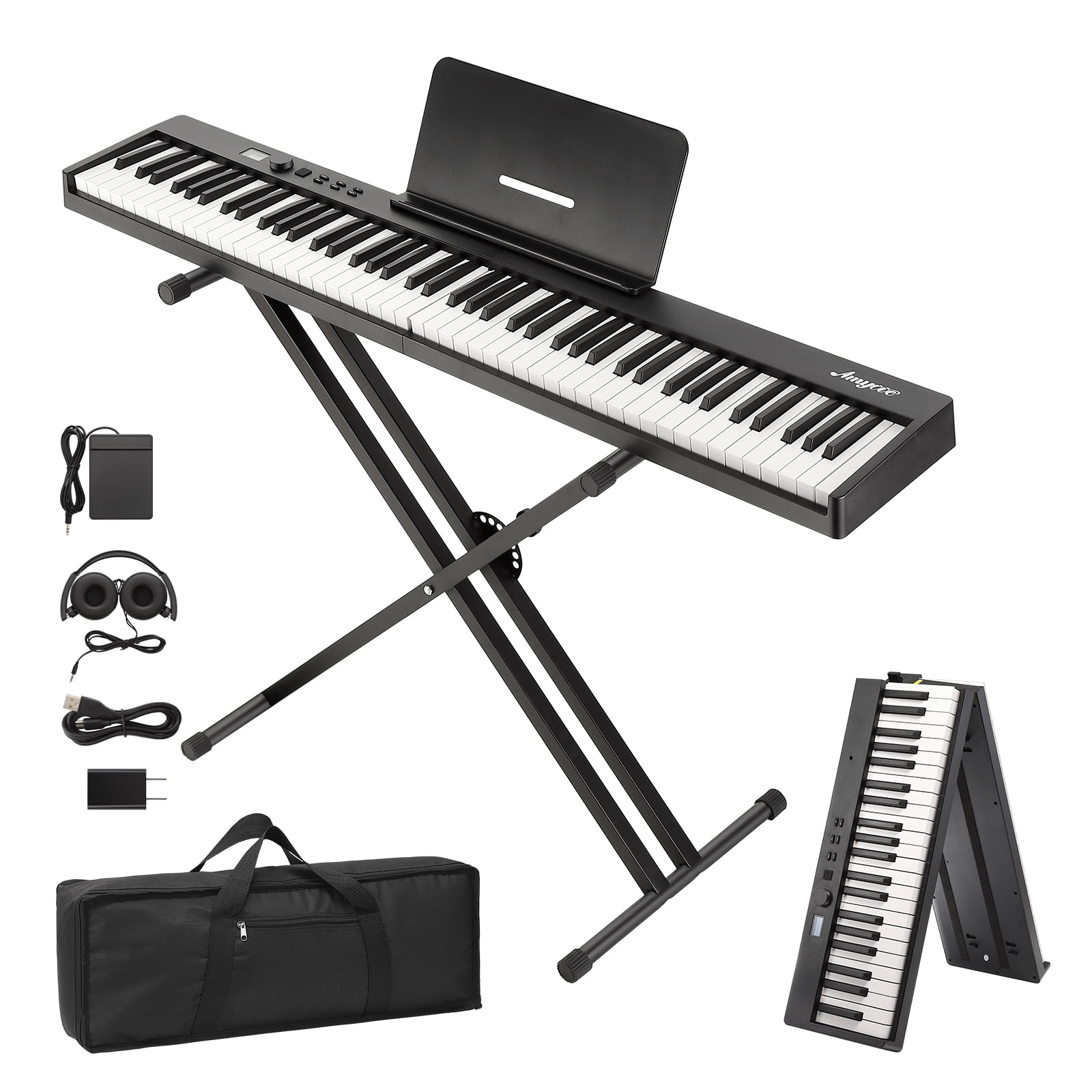 YUSAZENS Folding Piano Keyboard, Full Size 88 Key Semi Weighted Keyboards Electric Piano ...