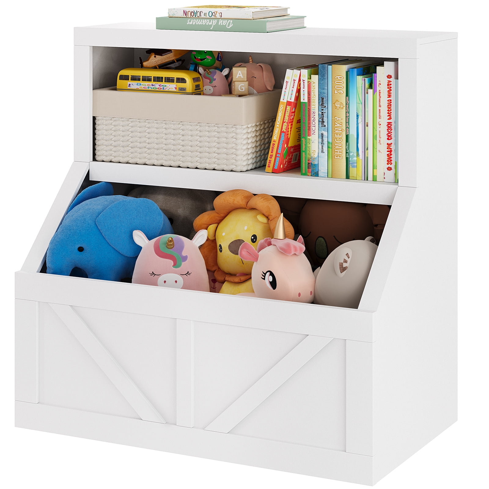 YUSAZENS Kids Bookshelf and Toy Storage, 2 Tier Wooden Toddler Bookcase ...