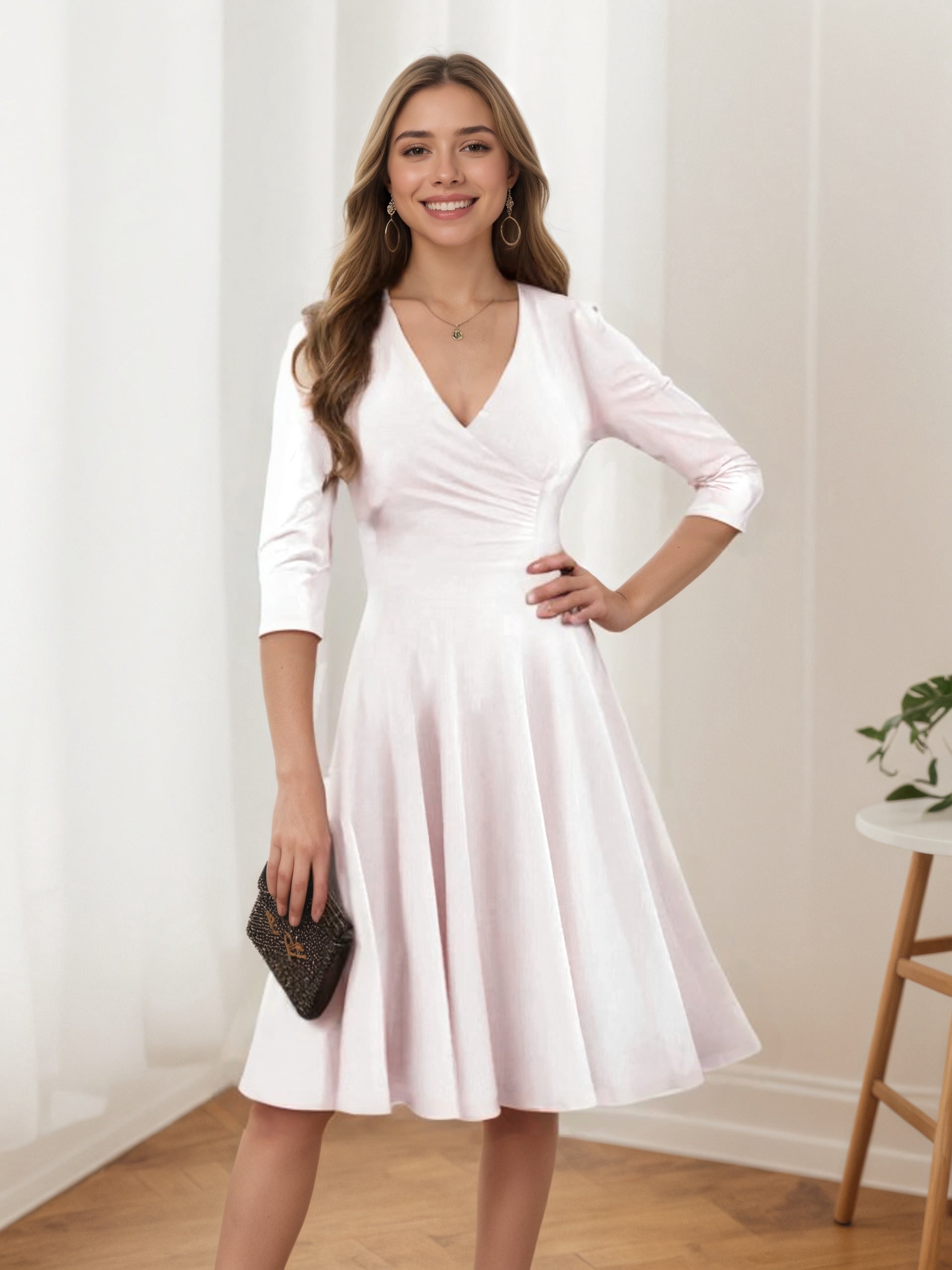 YUSHO Women's Wrap Dress Cocktail Church Wedding Midi Dress A-Line V ...