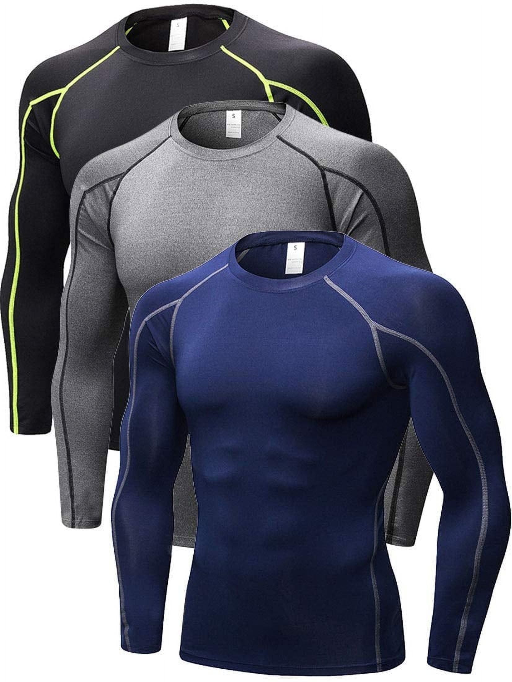 YUSHOW 3 Pack Mens Compression Shirts Long Sleeve Workout Cool Dry ...