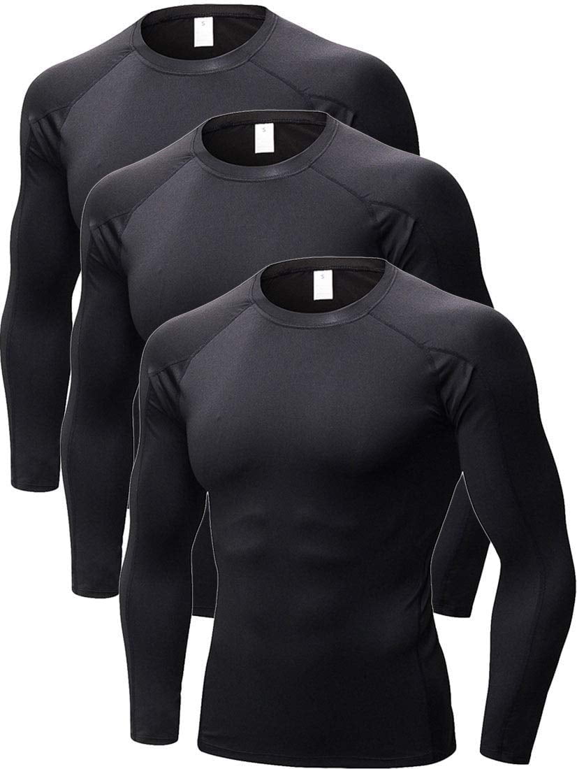 YUSHOW 3 Pack Men's Compression Gym Shirts, Cool Dry, Long Sleeve, UV ...