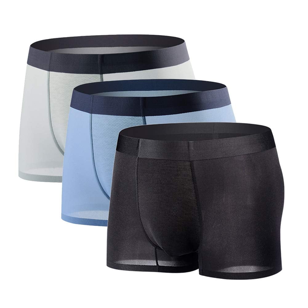 YUSHOW 3 Pack Men's Silk Mesh Boxer Shorts, Breathable Underwear Trunks ...