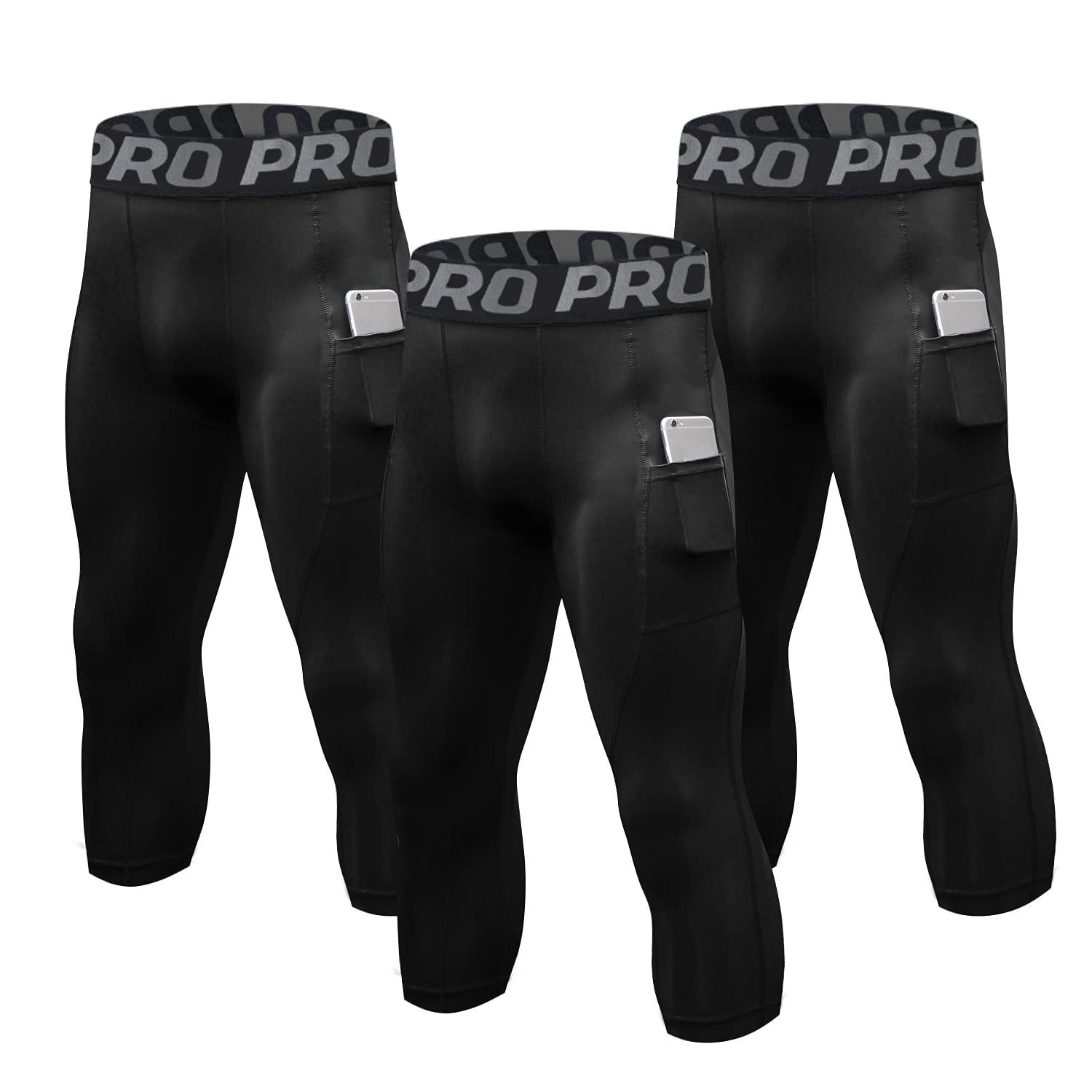 YUSHOW 3 Pack Men's Gym Athletic Running Compression Pants, Quick ...