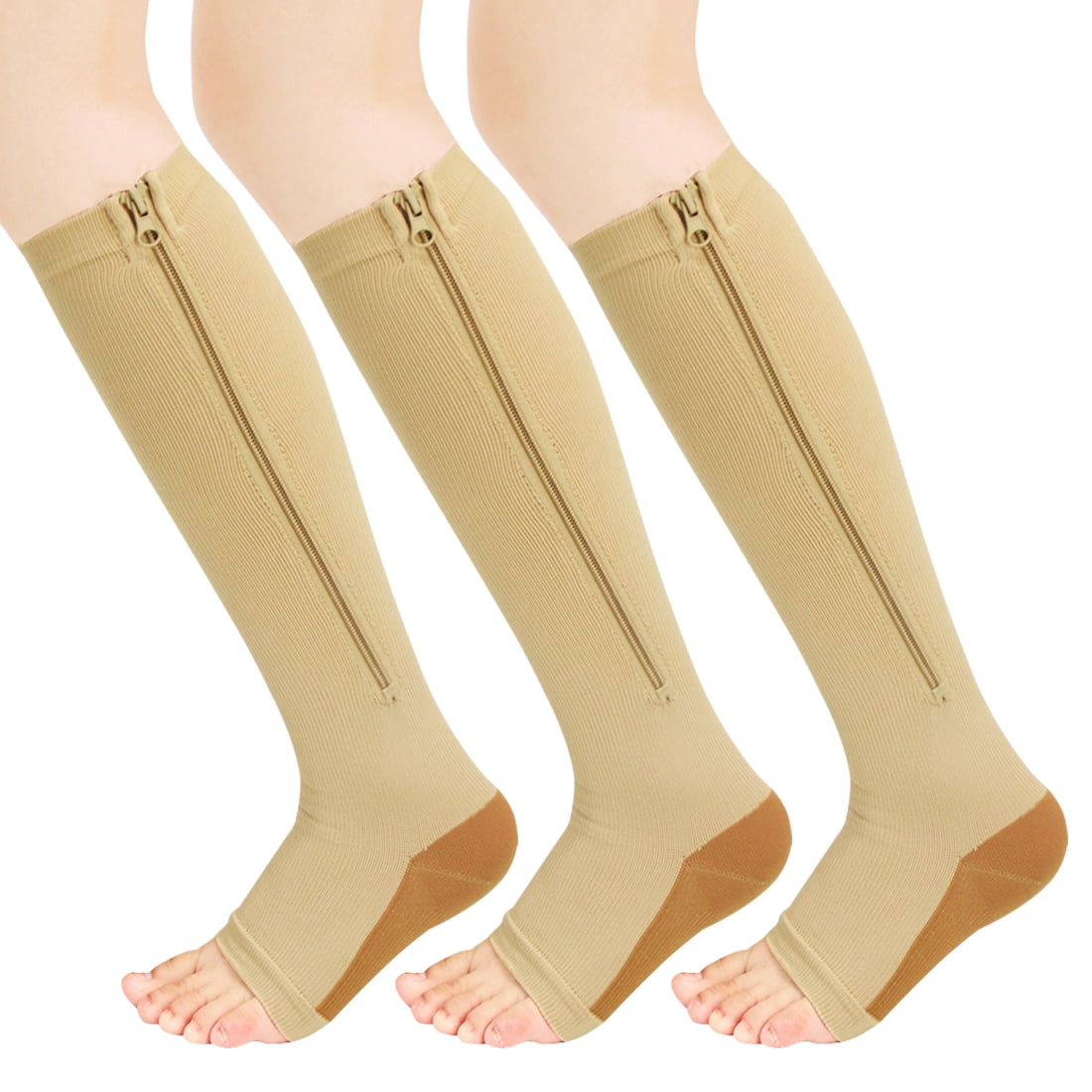 Yushow Easy On Zip Compression Socks For Men Women With Toe Open Design