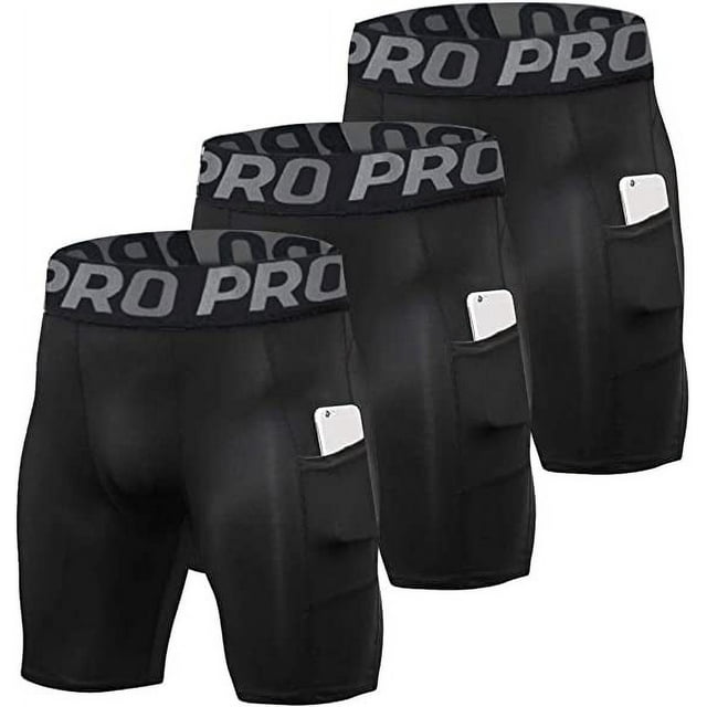 Yushow Mens Sportswear Compression Running Shorts Cool Dry Gym Workout Pockets 3 Pack Size