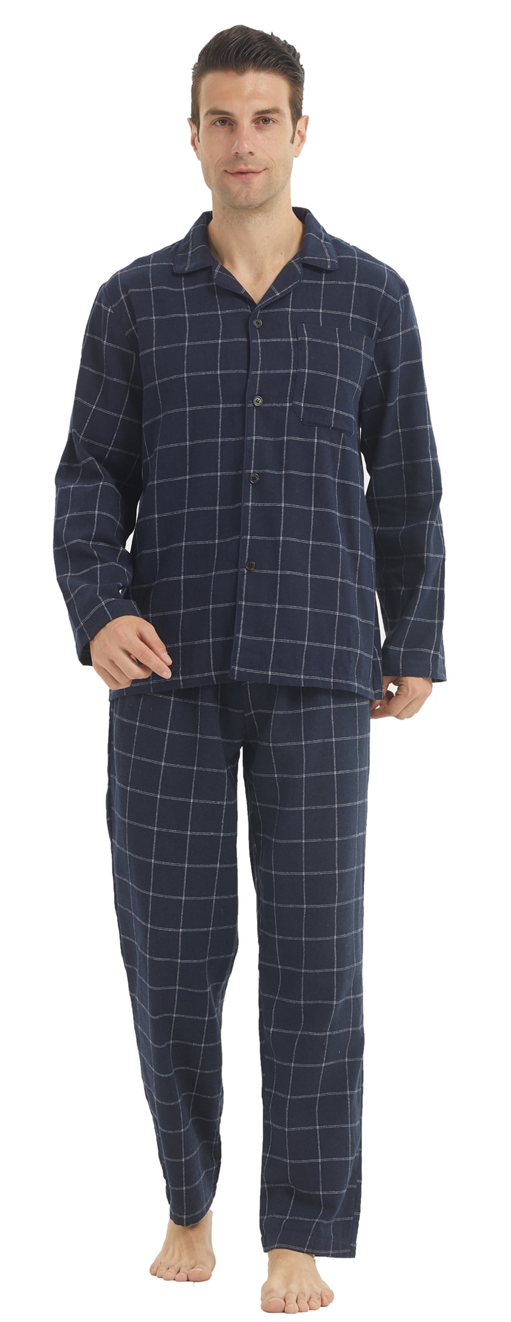 YUSHOW Mens Flannel Pajamas Set Cotton Plaid Pjs Button Down Warm Soft ...