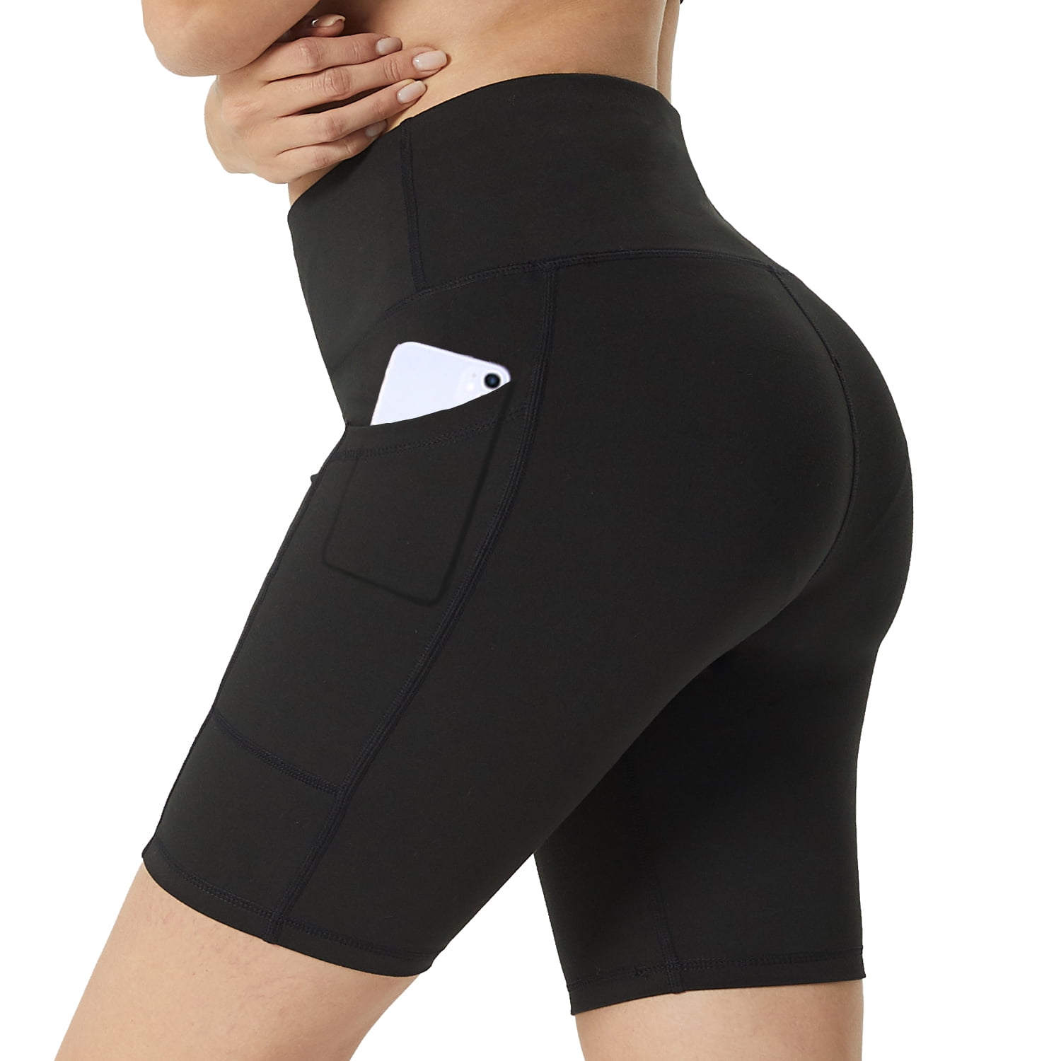 YUSHOW Womens High Waist Yoga Spandex Shorts with Pockets Workout Biker ...