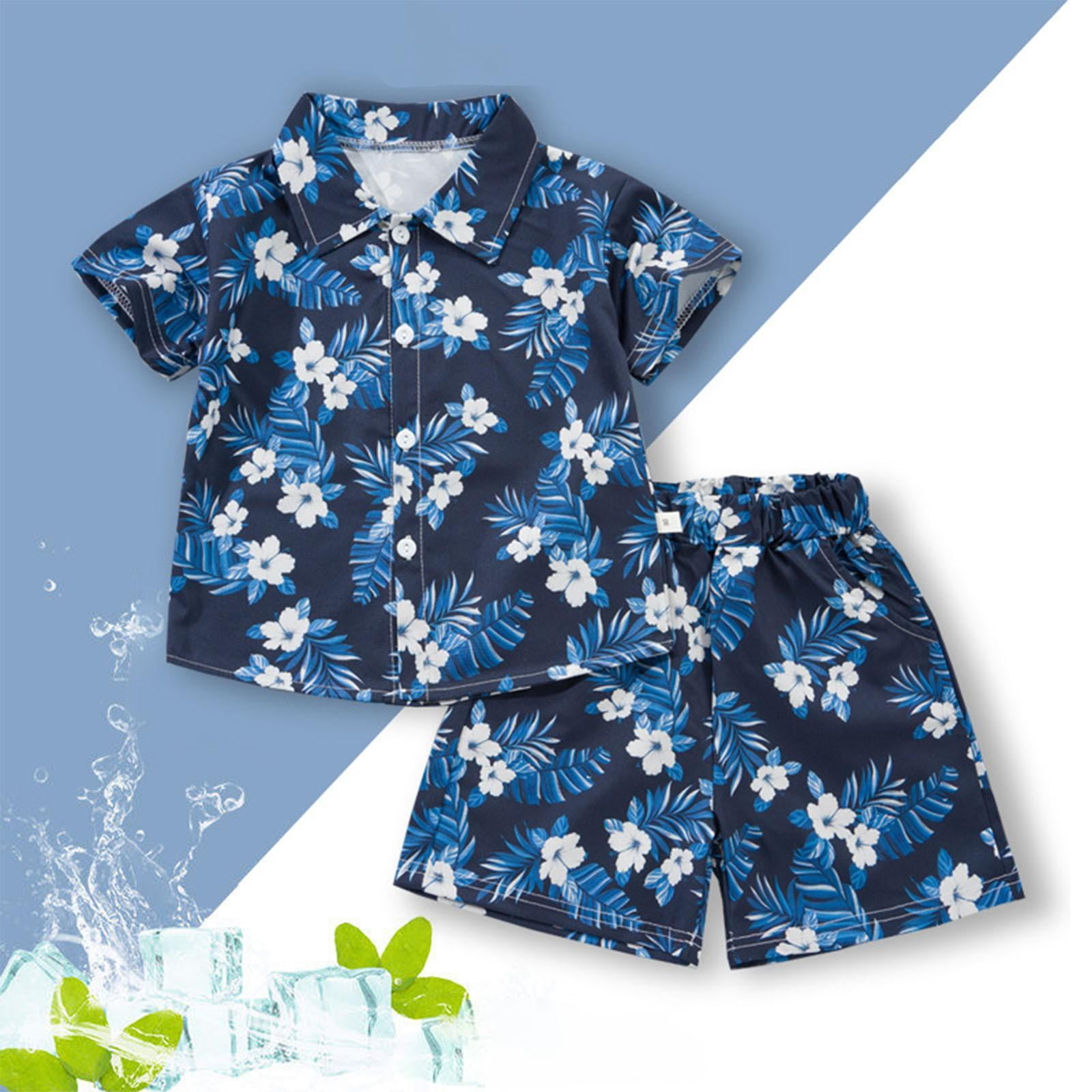 YUSIM Toddler Boys Hawaii Shirts and Shorts Outfit Sets- Button Down ...