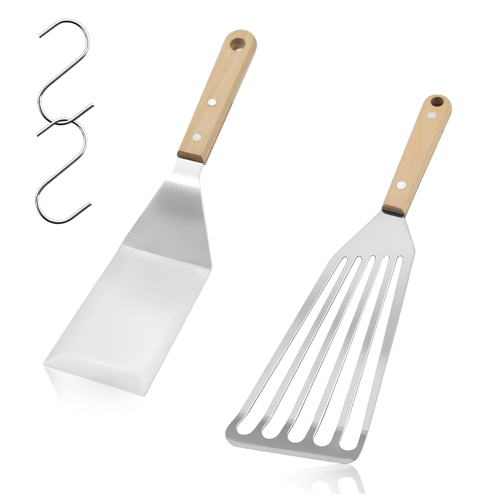 YUSMIEY 2pack Wooden Handle Fish Spatula, Stainless Steel Slotted ...