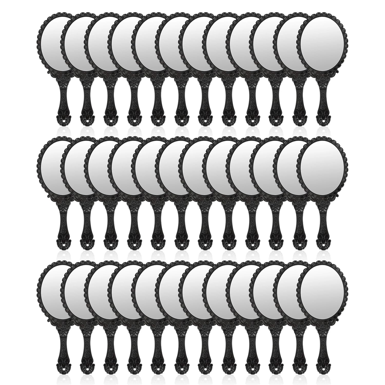 YUSONG 36-Pack Vintage Handheld Makeup Mirrors - Elegant Black Embossed Floral Design, Compact ...