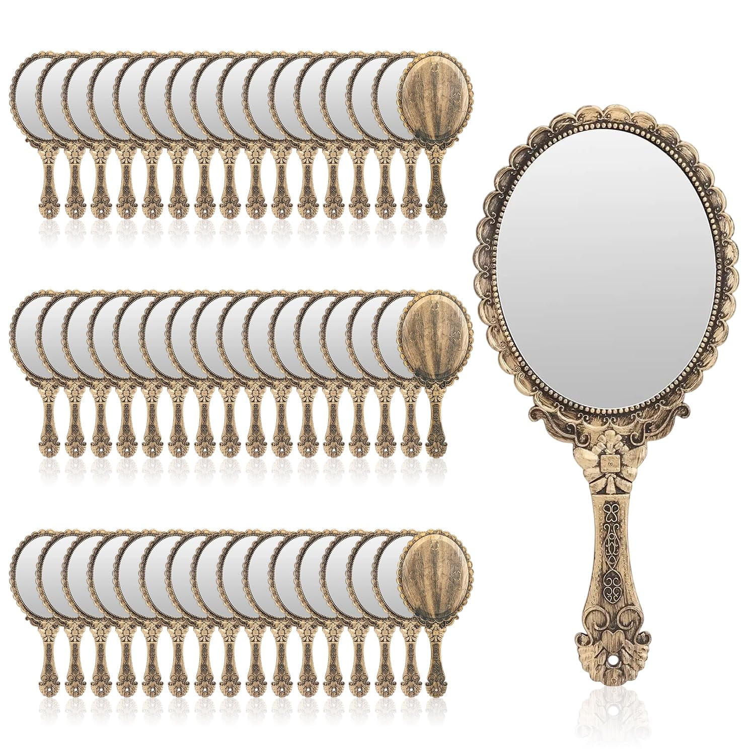 YUSONG 48 Pcs Vanity Handheld Mirror for Makeup - Vintage Princess Mirror for Women Brass Gold ...