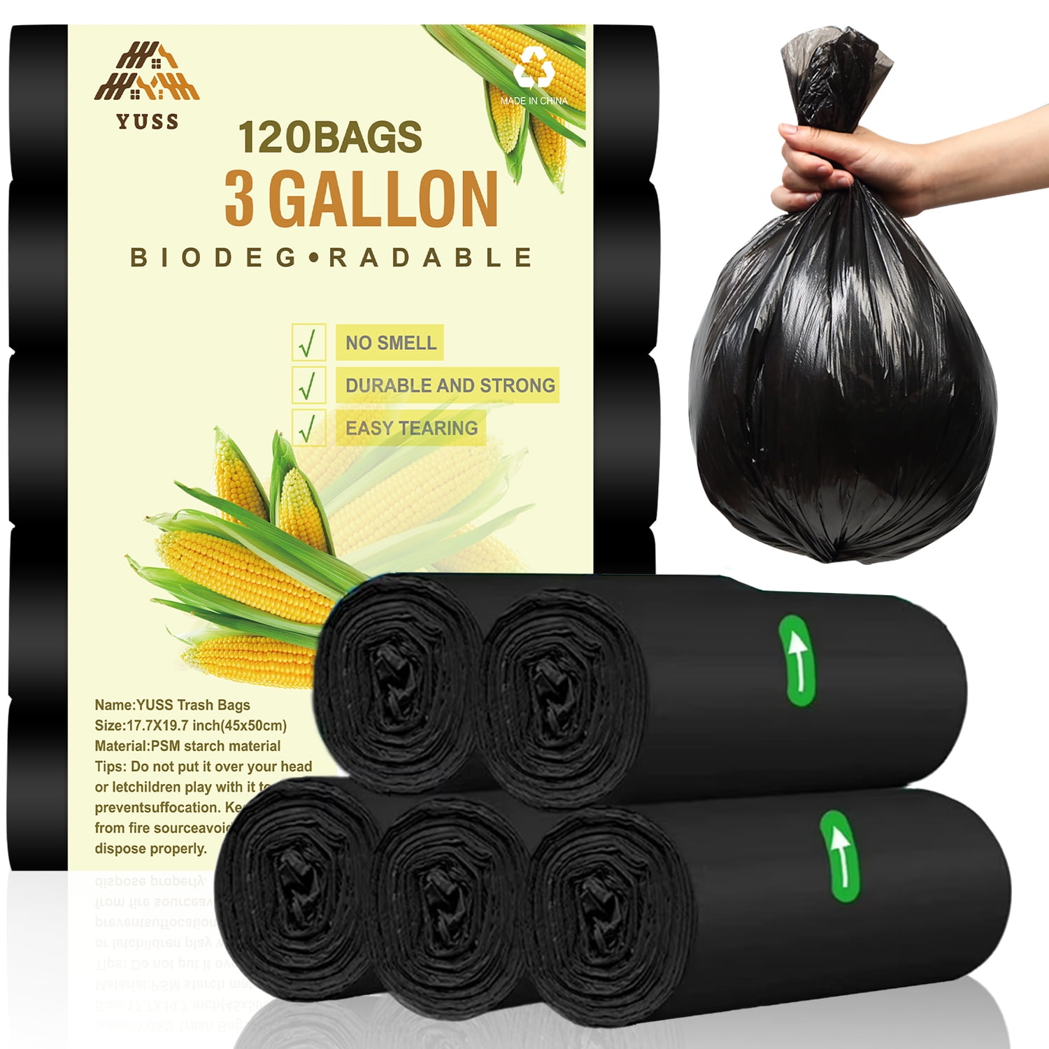 YUSS 3 Gallon Trash Bags, Black Small Garbage Bags for Bathroom ...