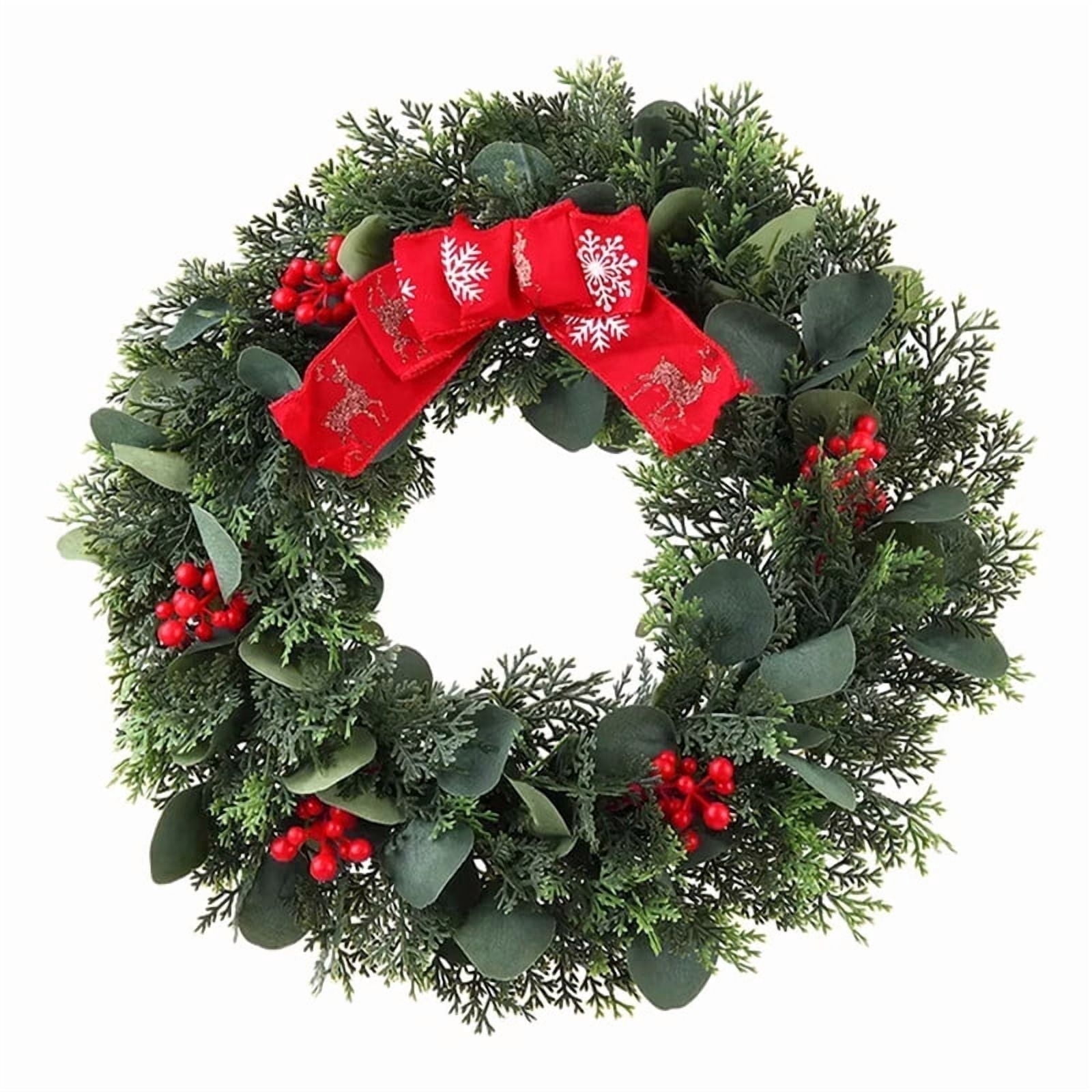 YUSS Artificial Christmas Wreaths 17.7IN, Pine Wreath with Red Berries ...