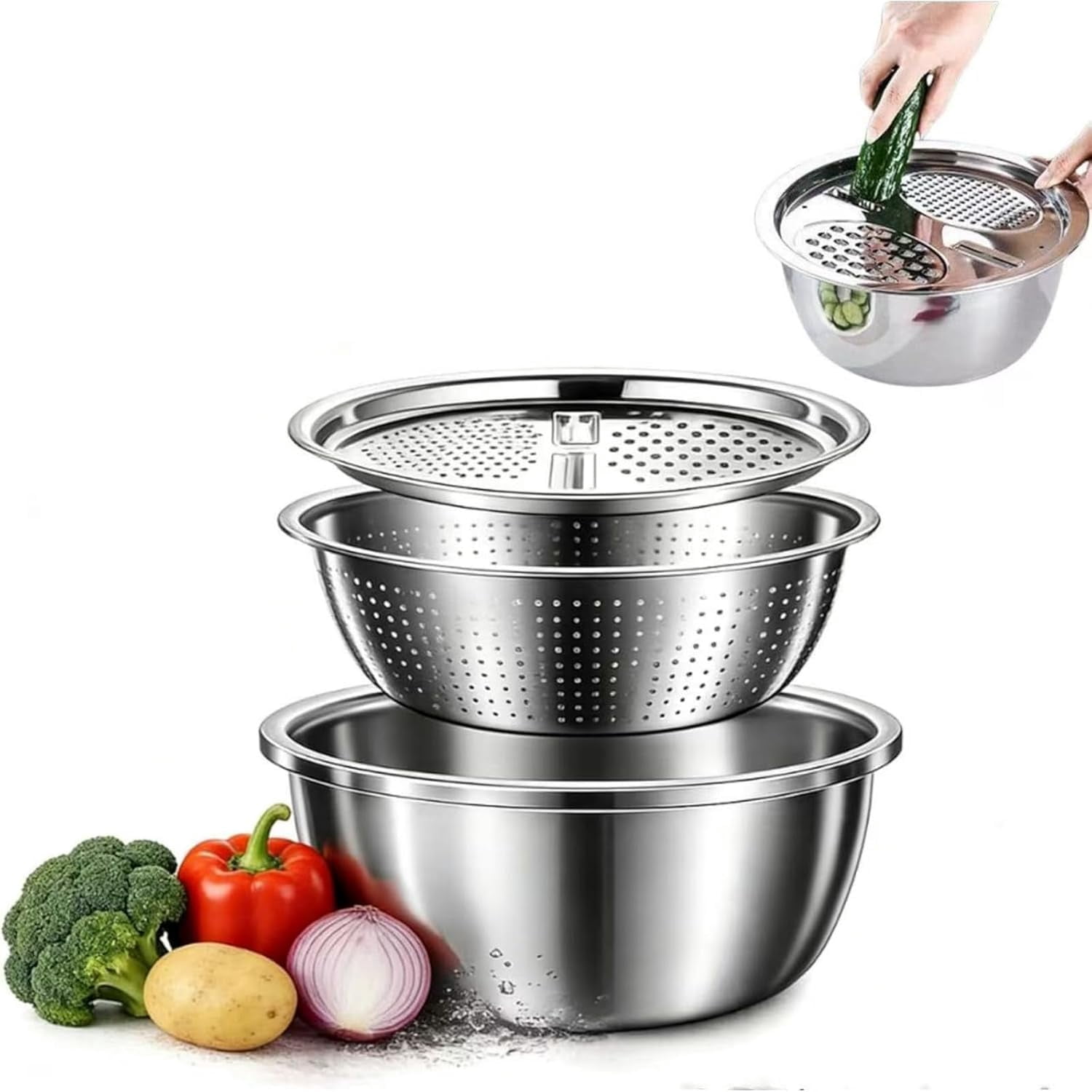 YUSUIYI Grating and Slicing Bowl,3 in 1 Germany Multifunctional ...