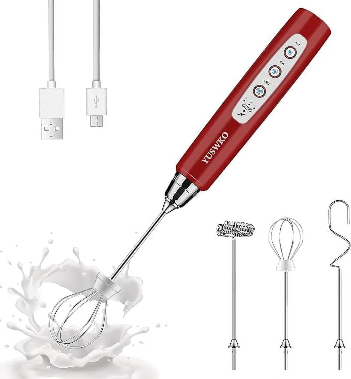 YUSWKO Milk Frother Handheld with 3 Heads, Coffee Whisk Foam Mixer with ...