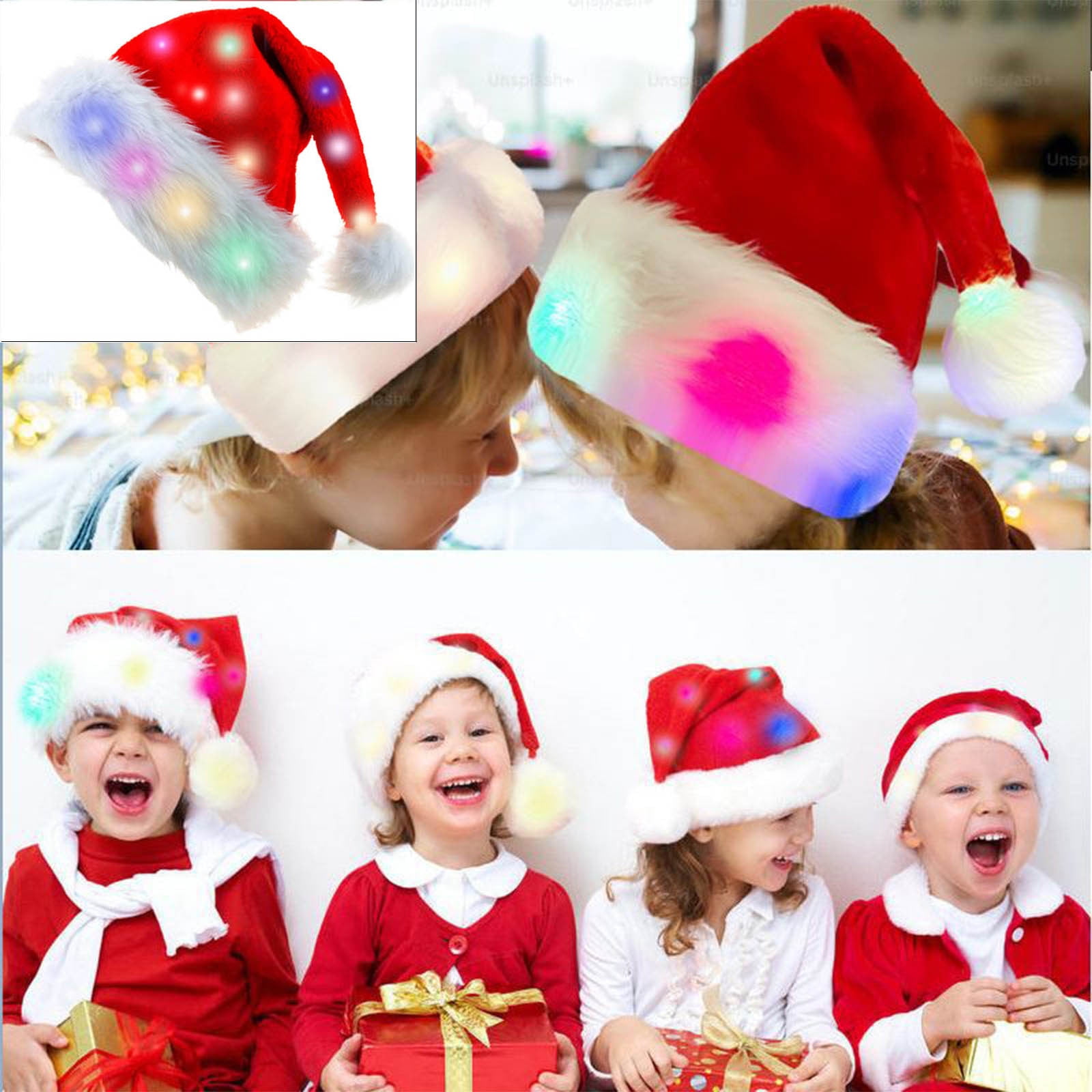 YUTK Light Up Christmas Hat Santa Hat with LED Lights Flashing Santa ...