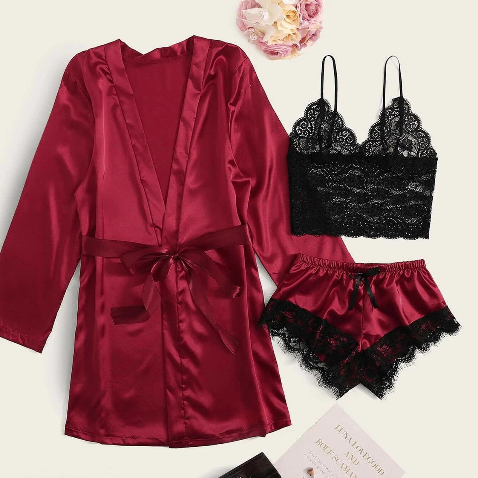YUTK Womens Silk Pajamas Satin Silk Pajamas Women Nightdress Lingerie ...