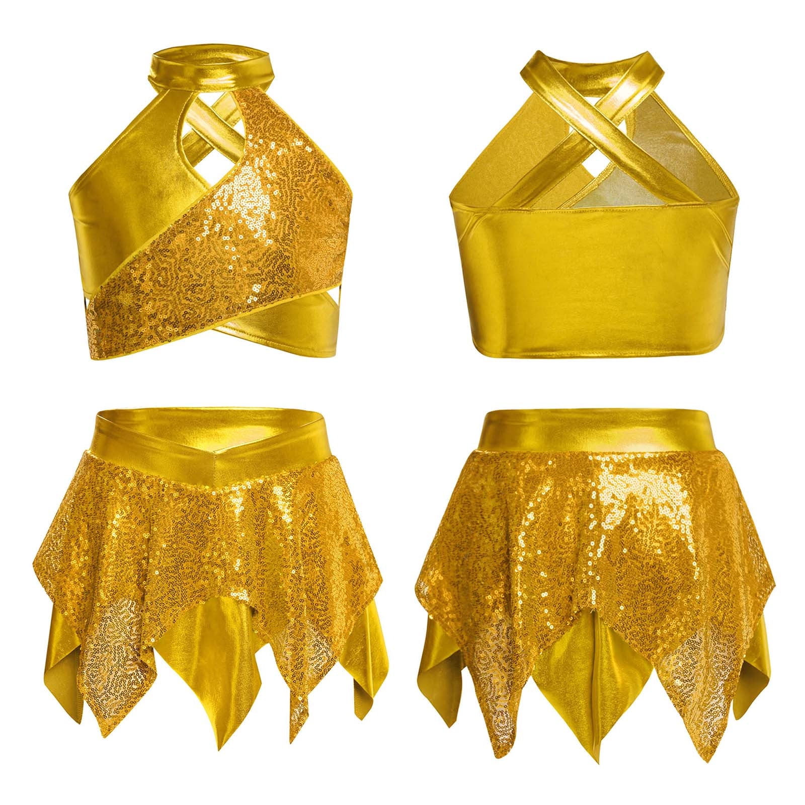 YUUMIN Big Girls Jazz Hip Hop Ballroom Dance Outfits 2 Piece Crop Top ...