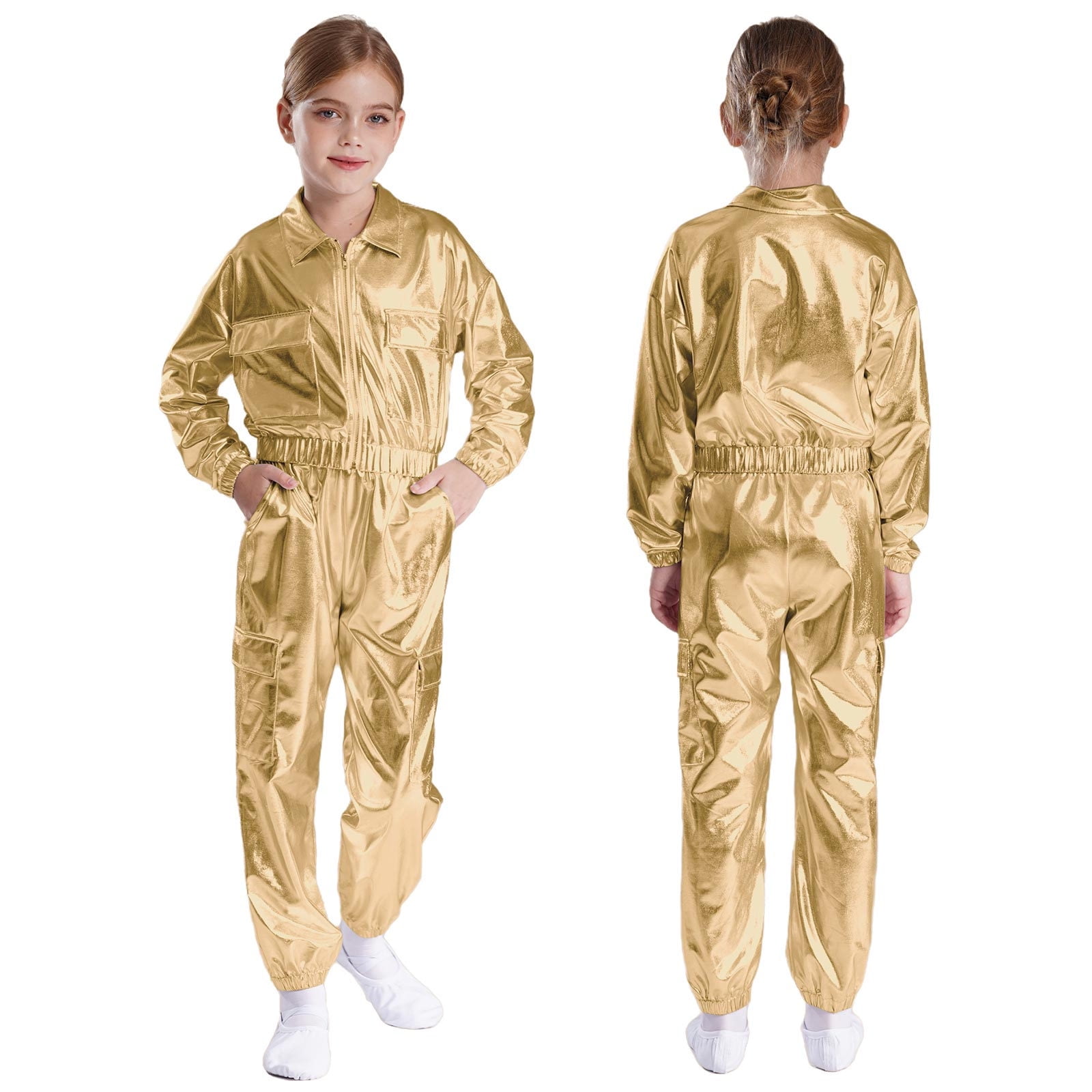 YUUMIN Boys Girls Jazz Hip-Hop Street Dancing Clothing Set Metallic ...
