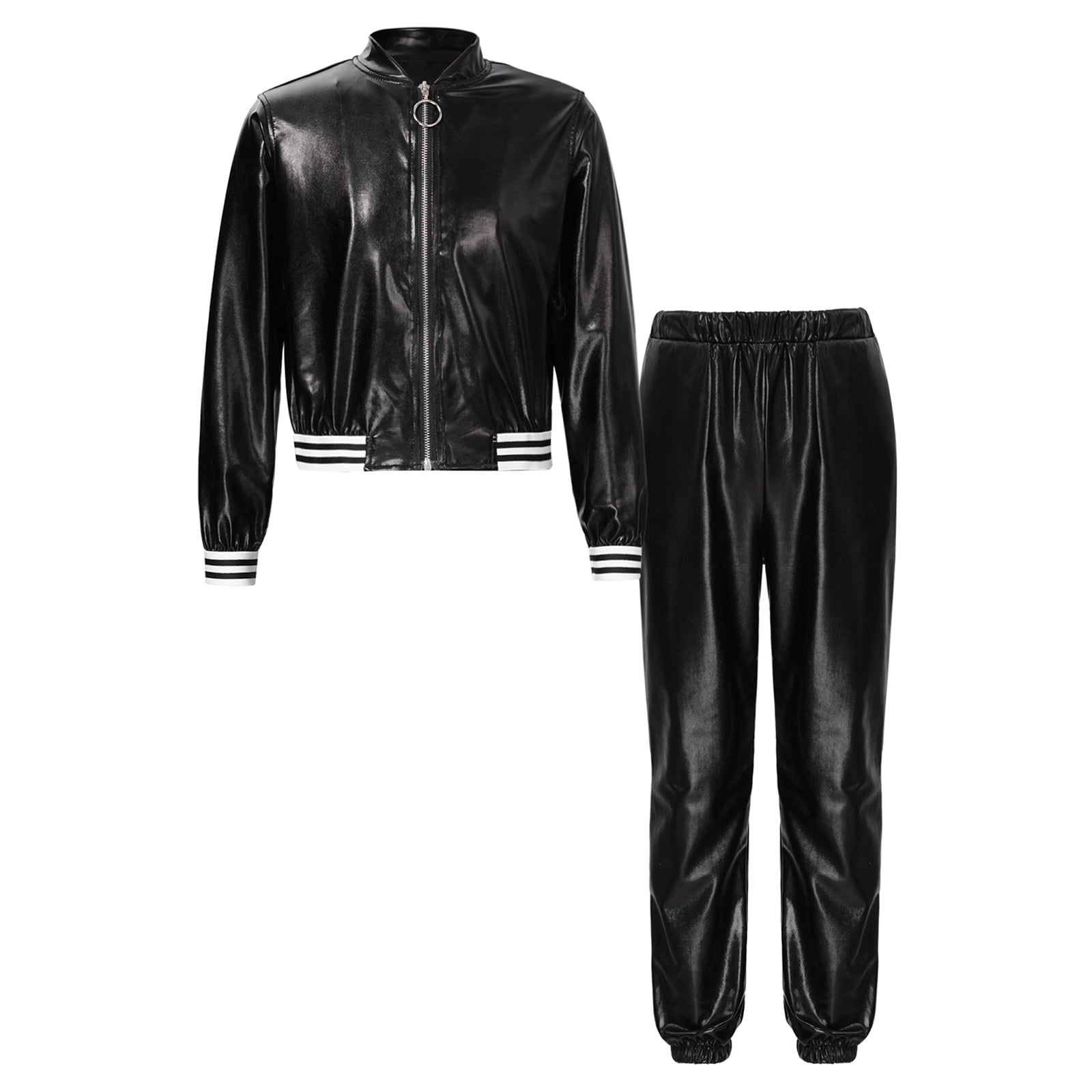 YUUMIN Girls' 2 Piece Dance Outfits Hip Hop Dance Suit Zip Jacket Coat ...