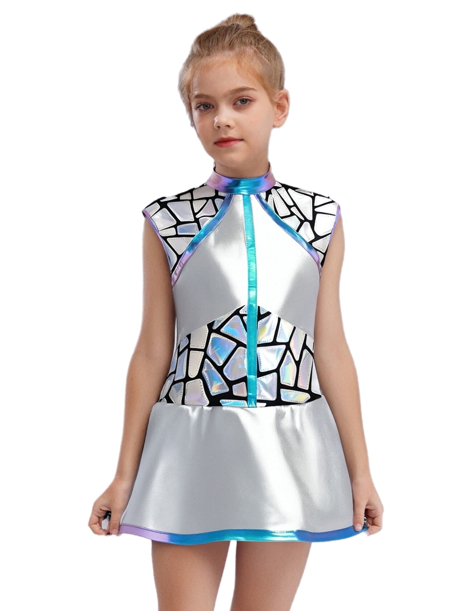 YUUMIN Girls Alien Dress Metallic Sleeveless Dress with Back Zip ...