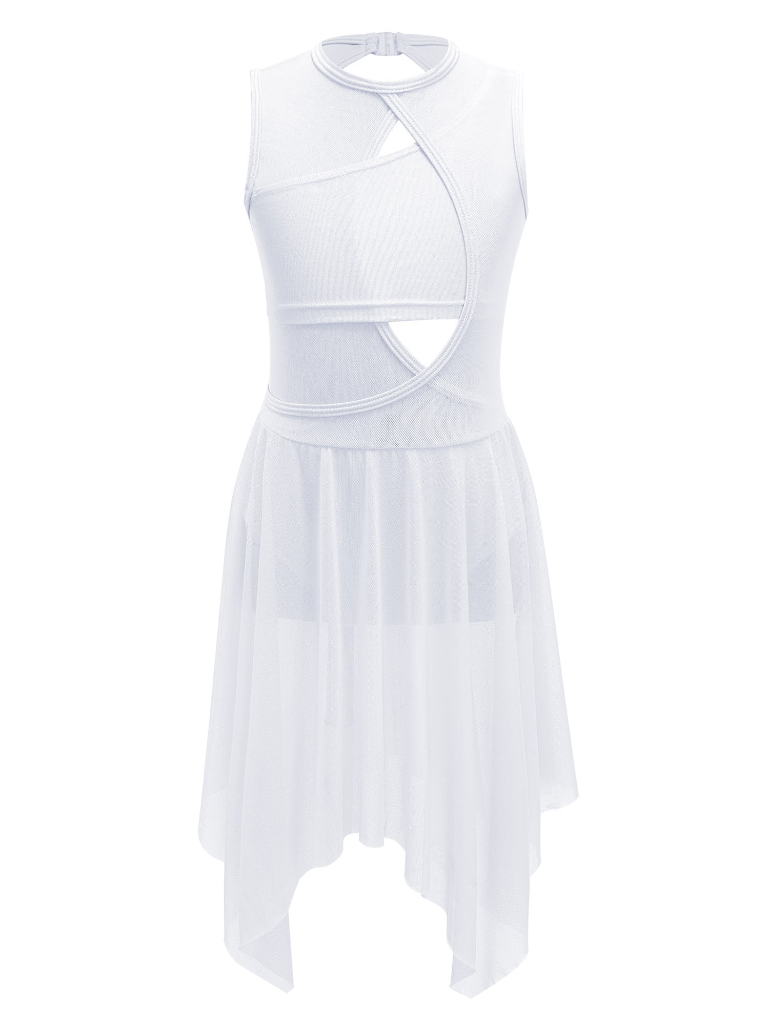 YUUMIN Girls Asymmetrical Contemporary Dance Dress Hollow Back Lyrical ...