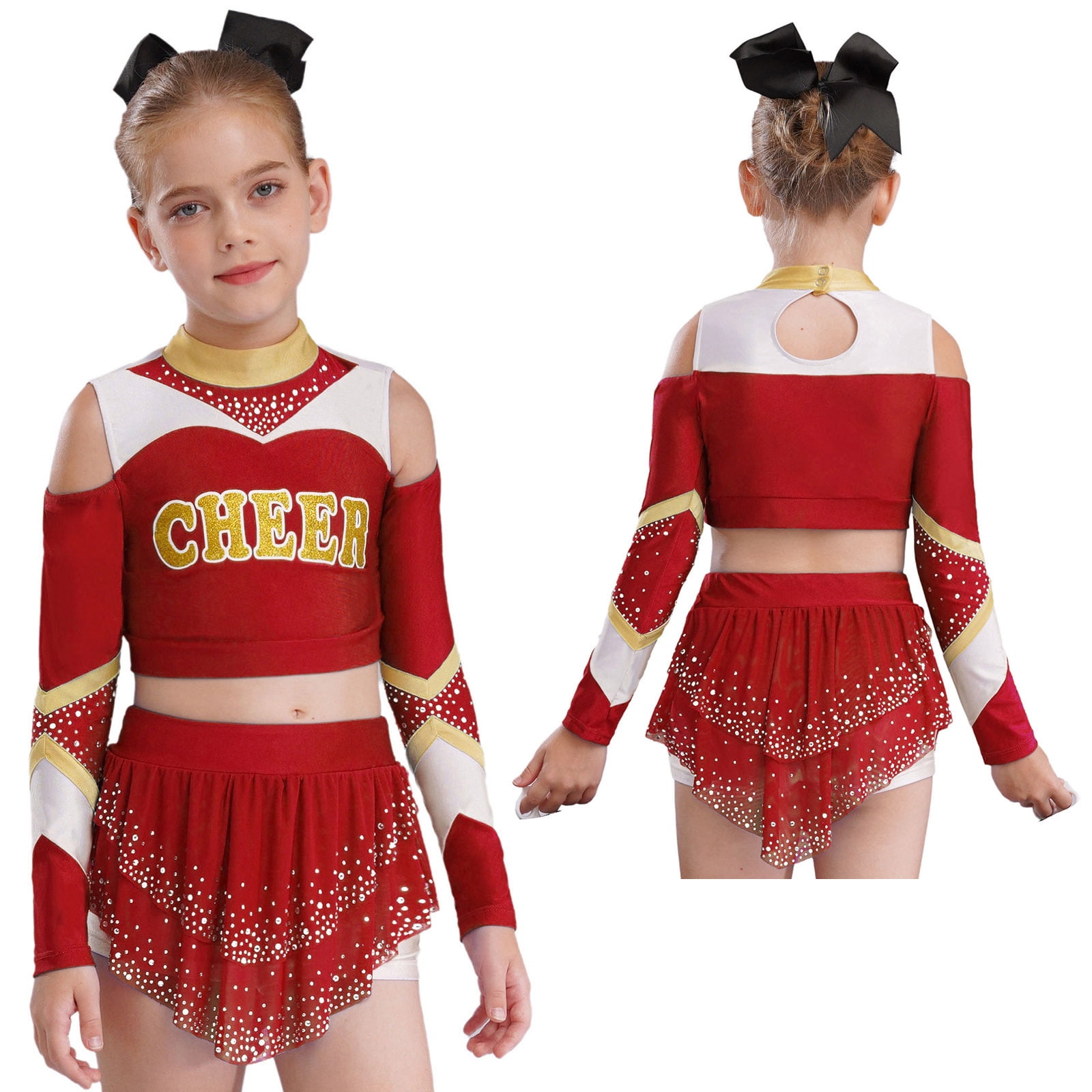 YUUMIN Girls Cheerleading Outfits Athletic Dance Crop Top with Skirt ...